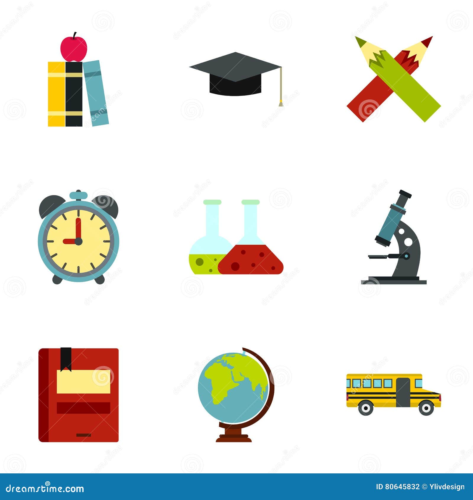 Schooling Icons Set, Flat Style Stock Vector - Illustration of ...