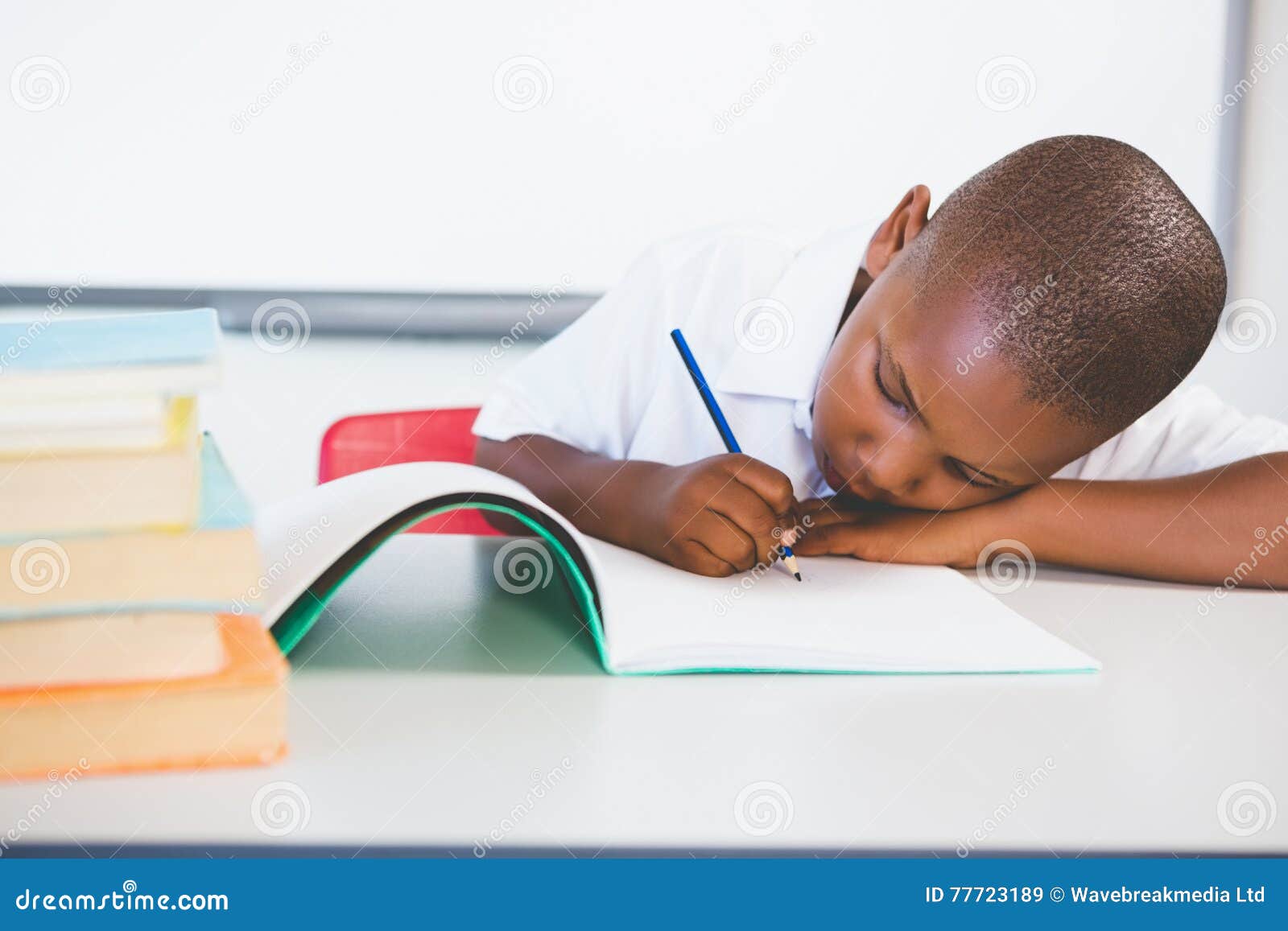 Schoolkid Doing Homework in Classroom Stock Image - Image of learn ...