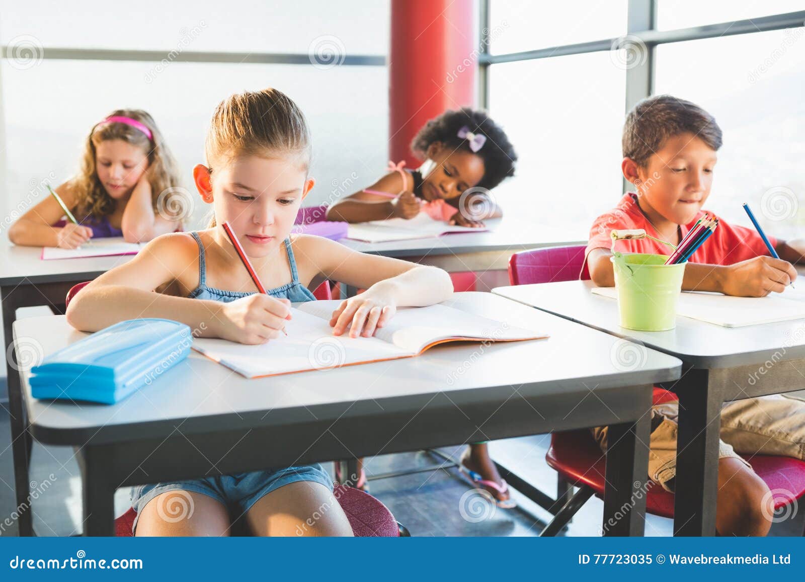 Schoolkids Doing Homework in Classroom Stock Image - Image of male ...