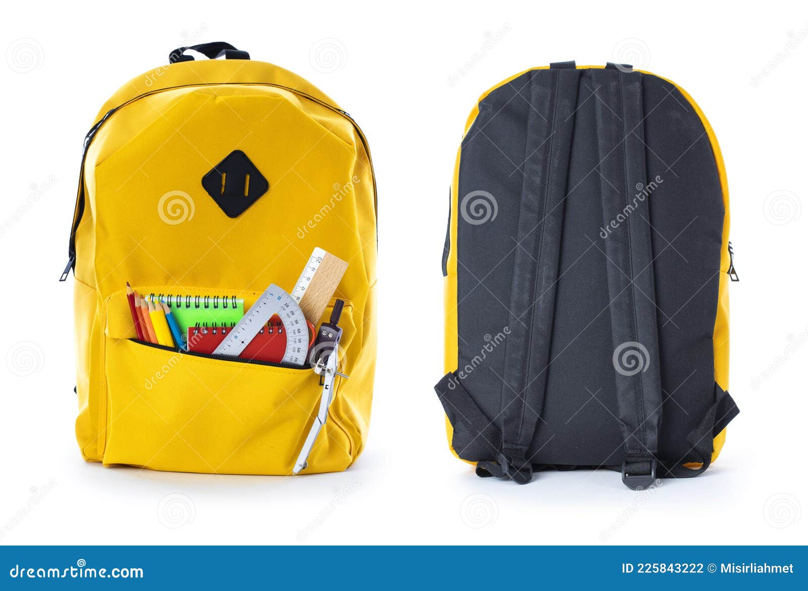 Schooll Backpack Front And Back View On Isolated White Background Stock ...