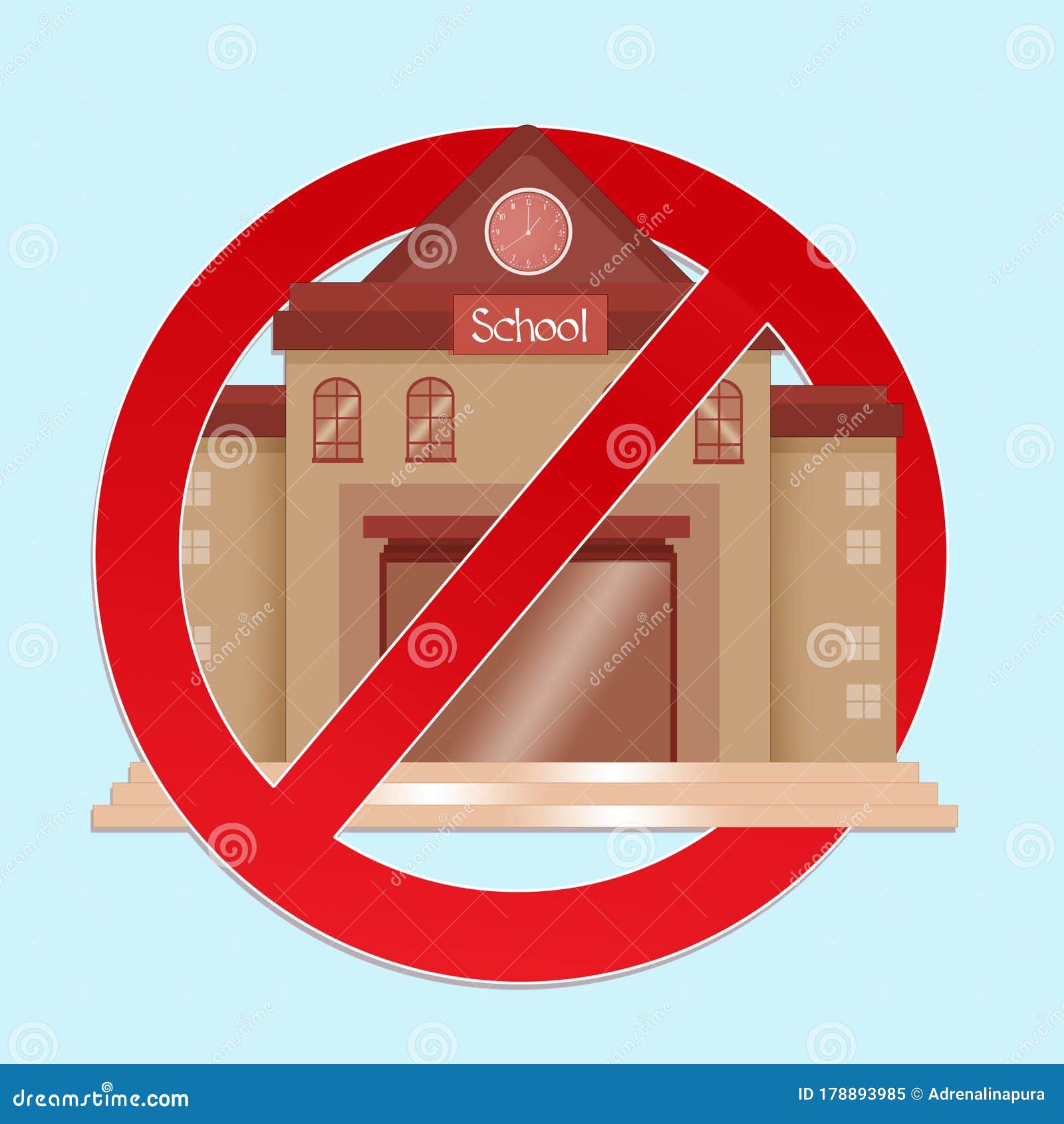 Schools Closed Covid-19 - Vector Illustration With Virus Logo On A Red ...