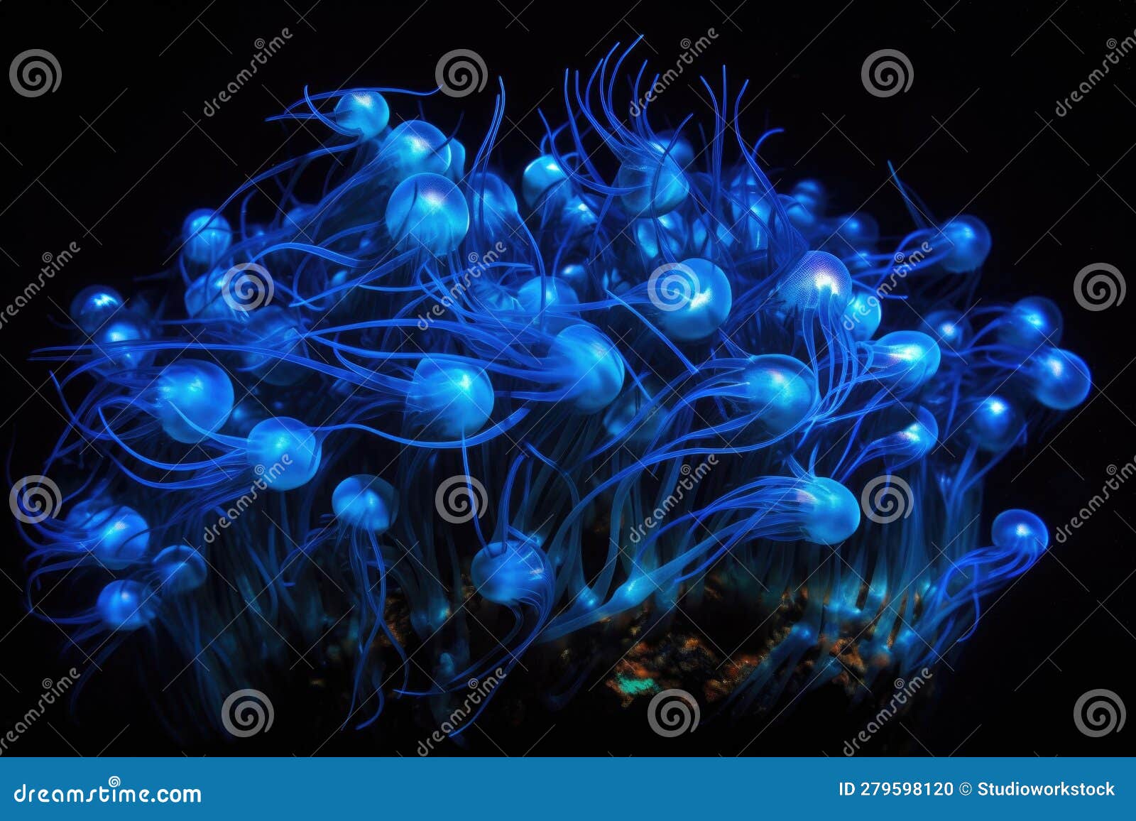 Schools of Deep-sea Creatures Swimming in Mesmerizing Blue Glow Stock ...