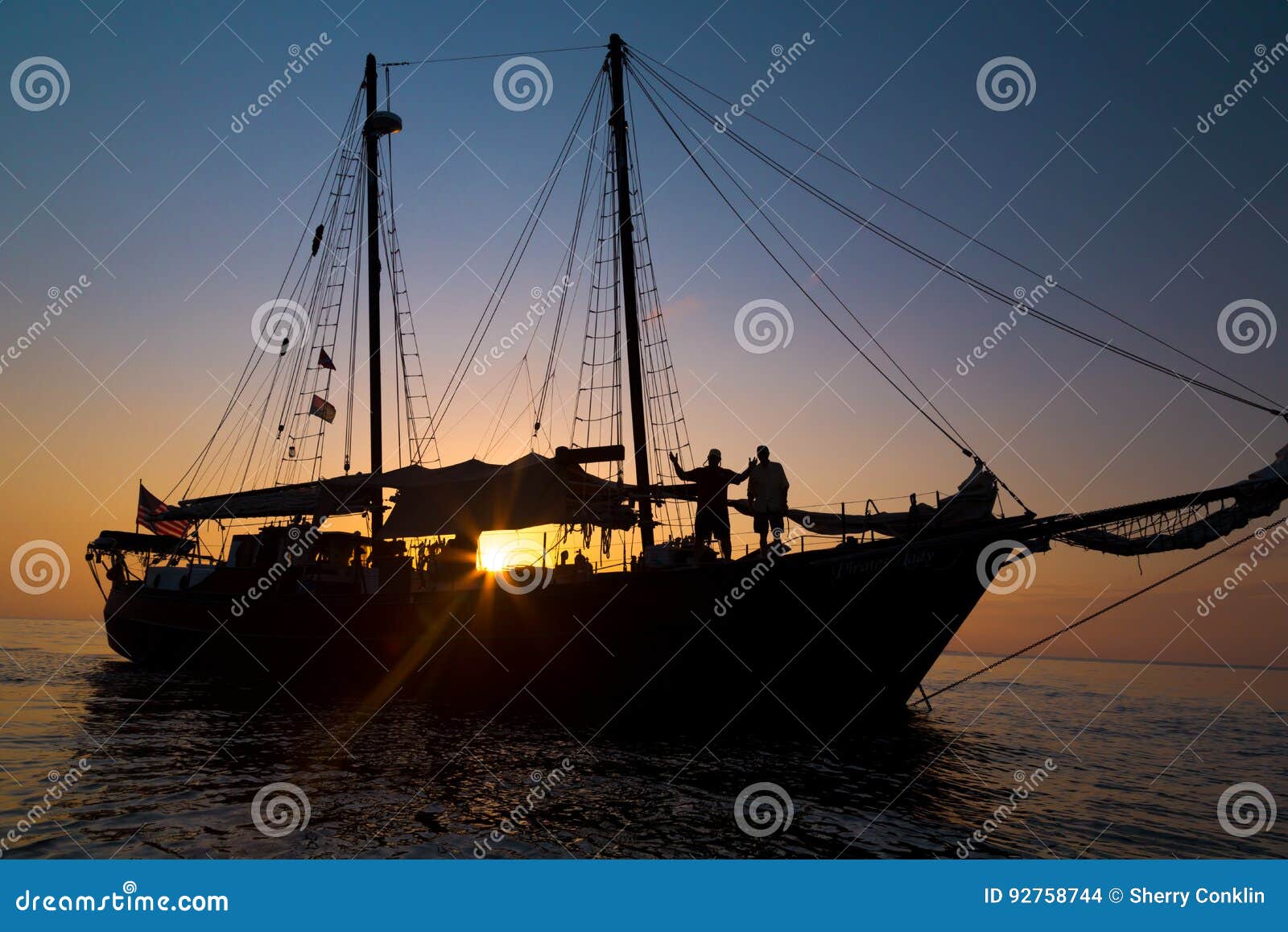 Schooner Pirate Ship in Sunset Stock Photo - Image of voyage, outdoors ...