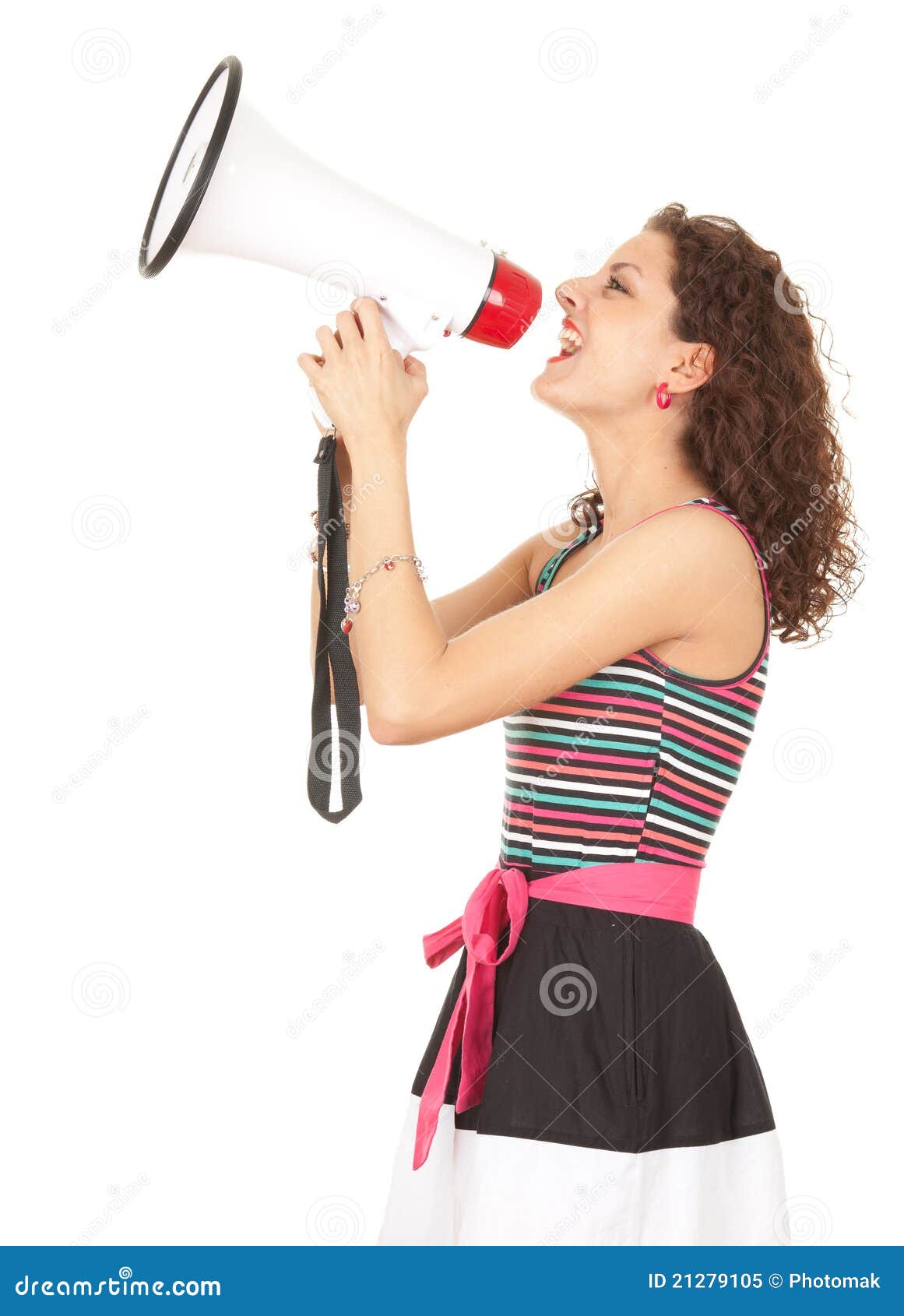 Schreeuwende Jonge Vrouw Met Megafoon Stock Afbeelding - Image of ...