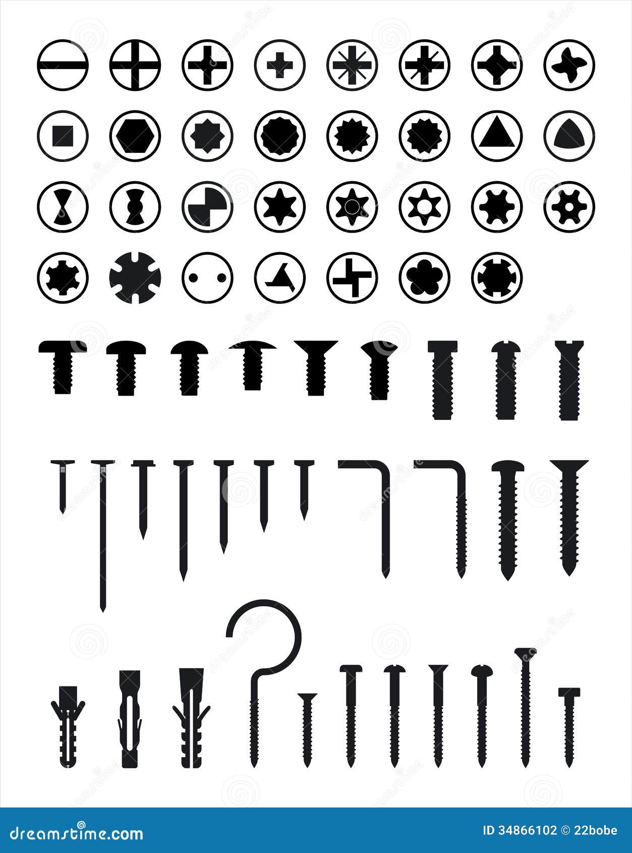 Schroef En Bout Vectorreeks Vector Illustratie - Illustration of typen ...