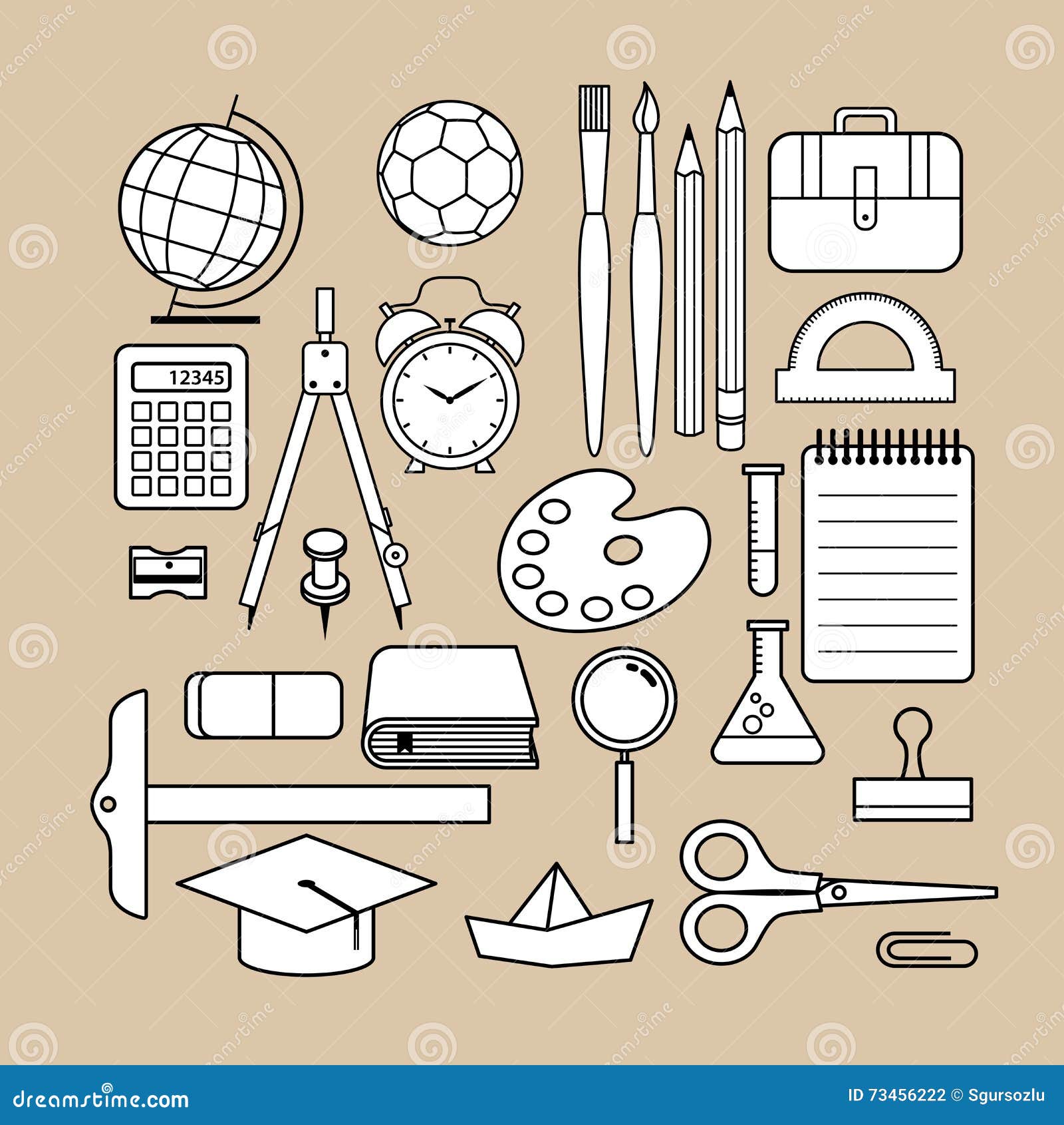 Schulbedarf-Symbol-Design vektor abbildung. Illustration von schere ...