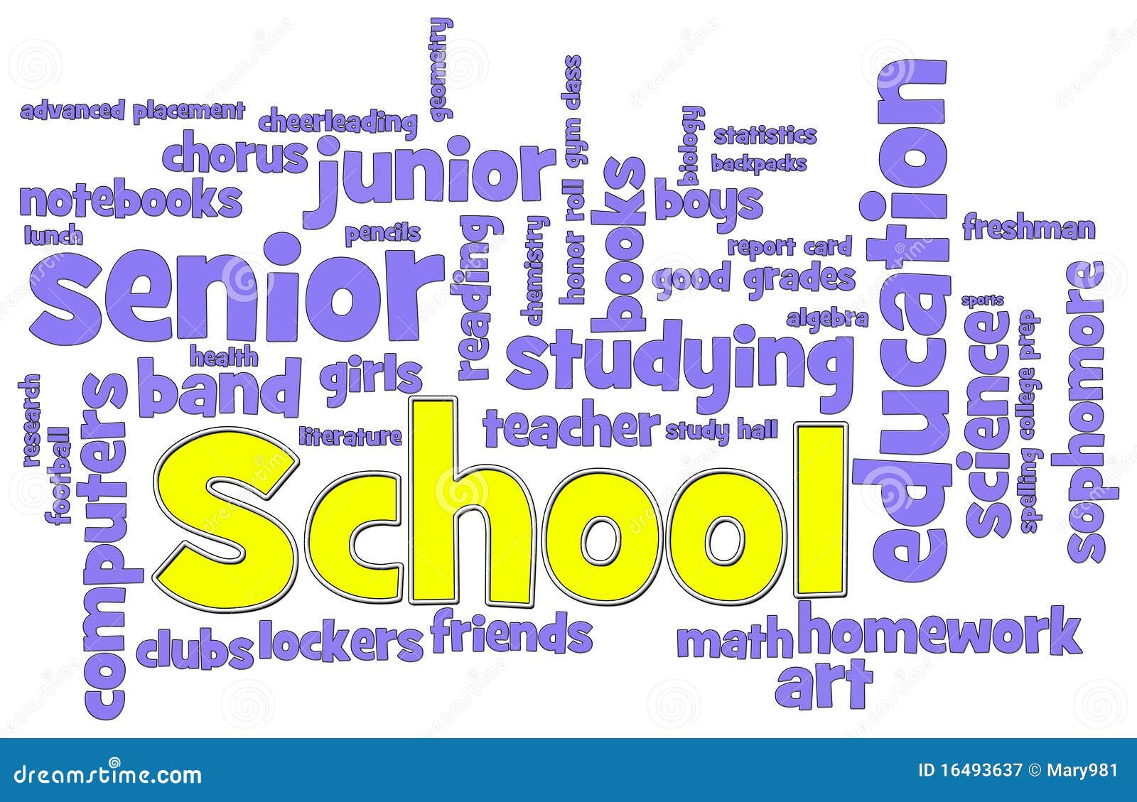 Schule-Wort-Wolke stock abbildung. Illustration von bücher - 16493637