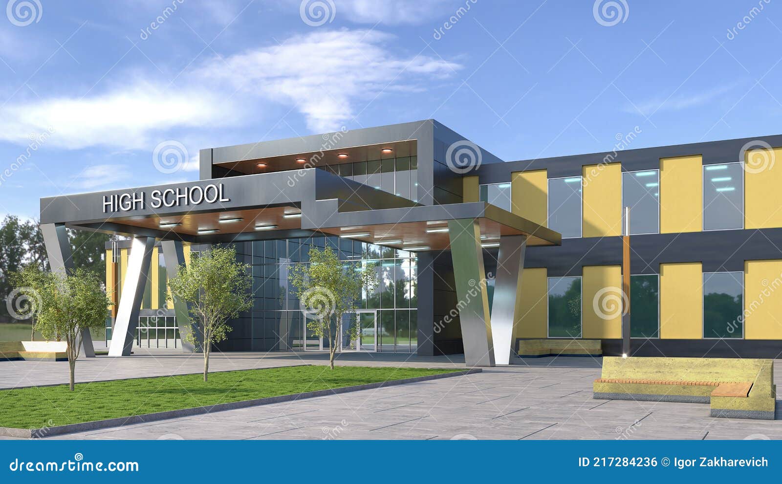 Schulfassade. stock abbildung. Illustration von eingang - 217284236