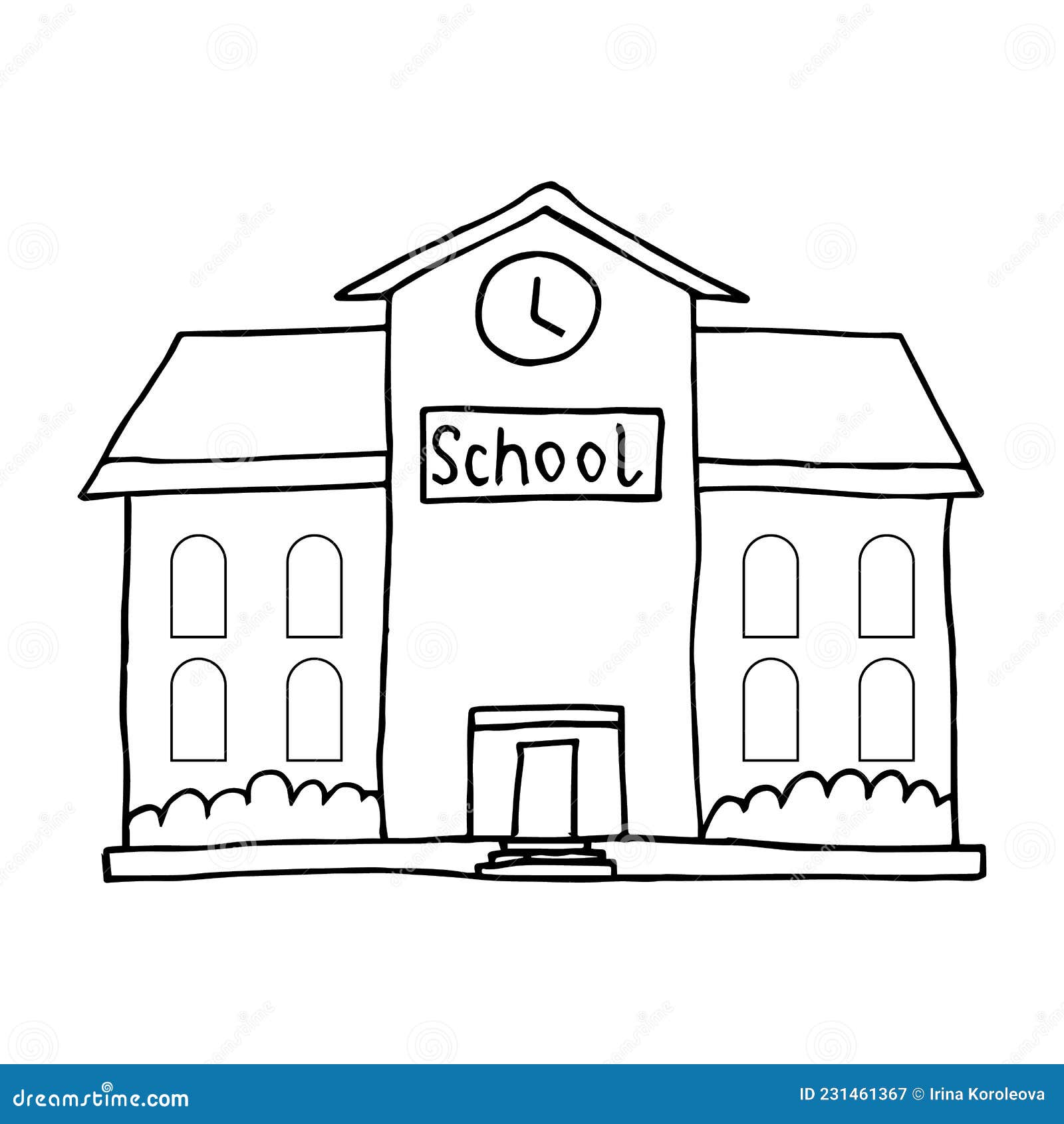 Schulgebäude Im Doodle-Stil. Isoliert Auf Weißem Hintergrund. Grafik ... Schulgebäude Im Doodle-Stil. Isoliert Auf Weißem Hintergrund. Grafik ...