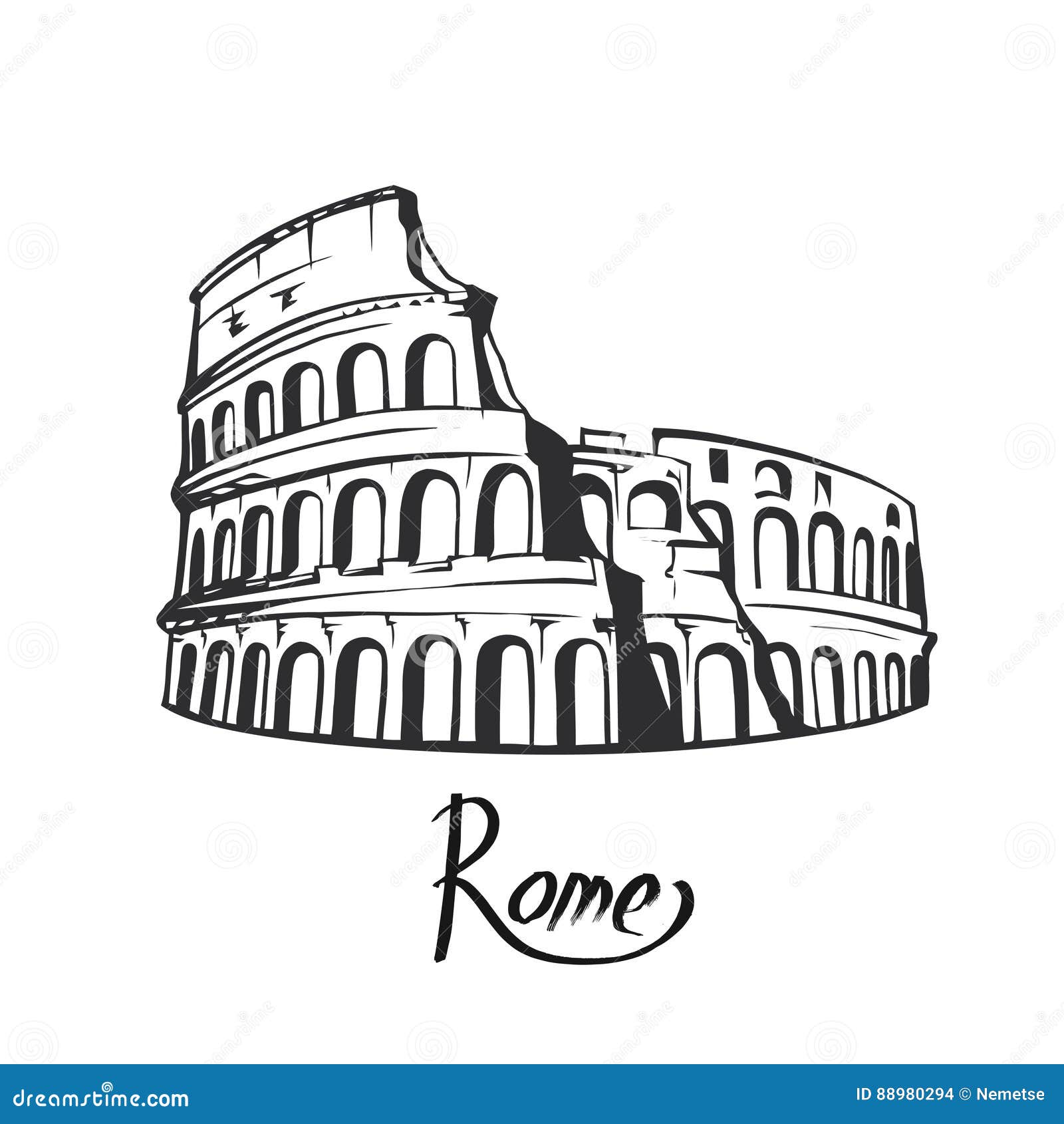 Schwarzes Weiß Roms Colosseum Vektor Abbildung - Illustration von hand ...