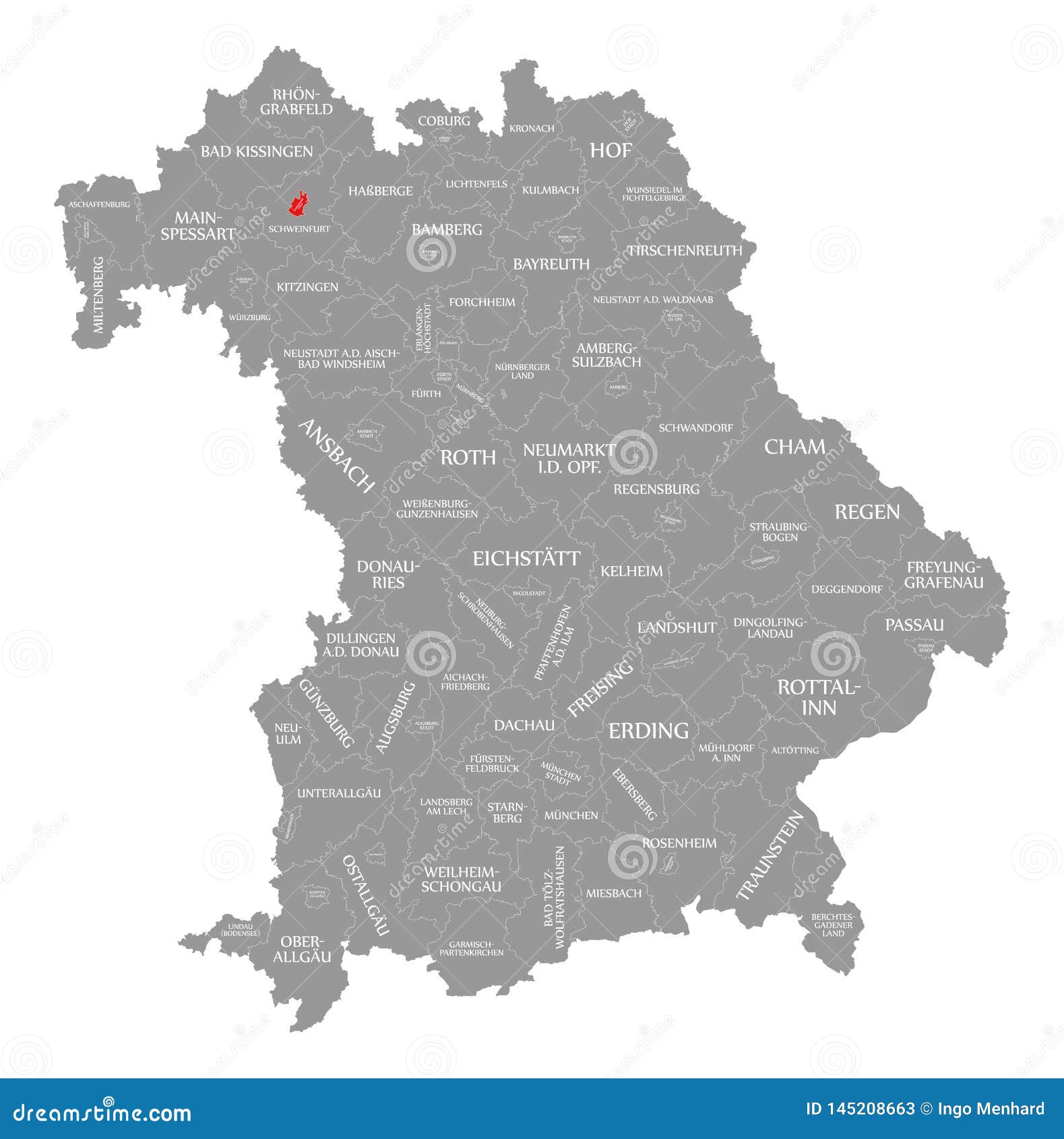 Schweinfurt City Red Highlighted in Map of Bavaria Germany Stock ...
