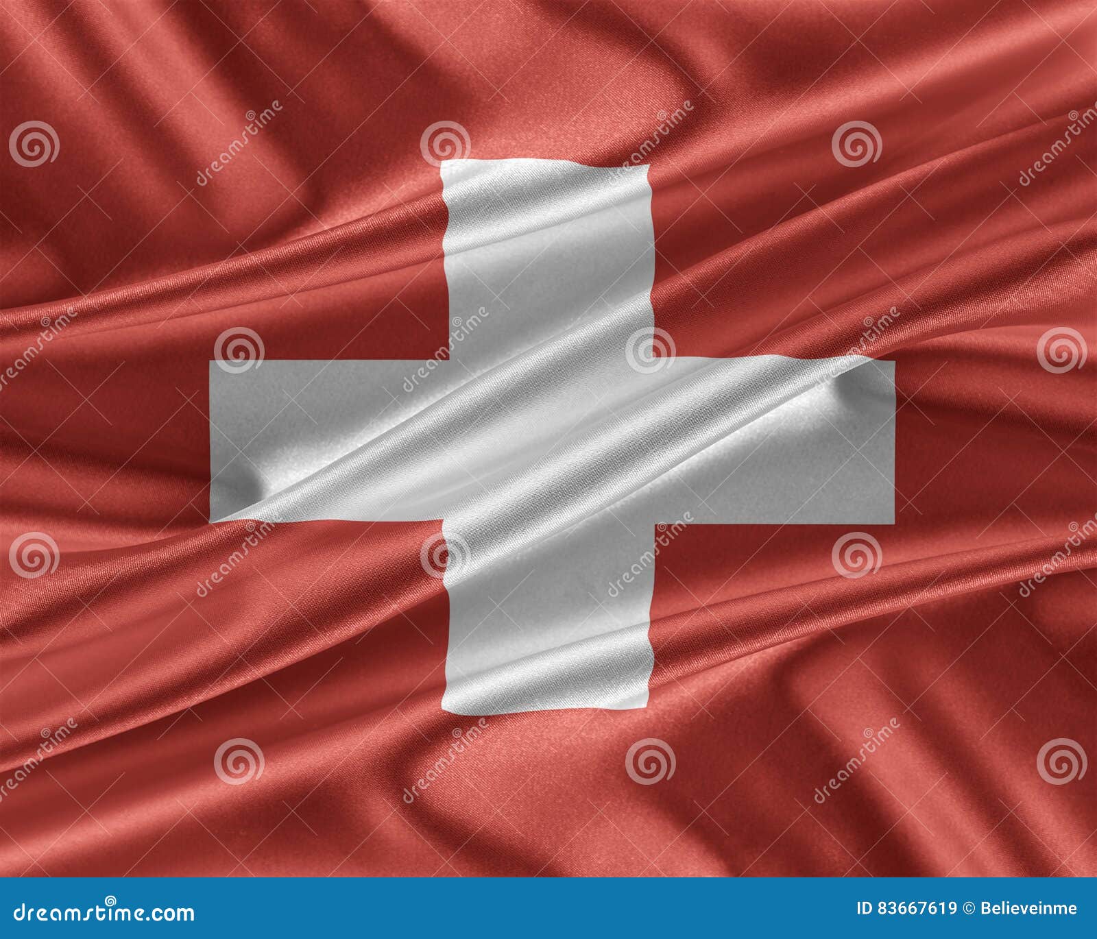 Schweiz Flagga Med En Glansig Siden- Textur Stock Illustrationer ...
