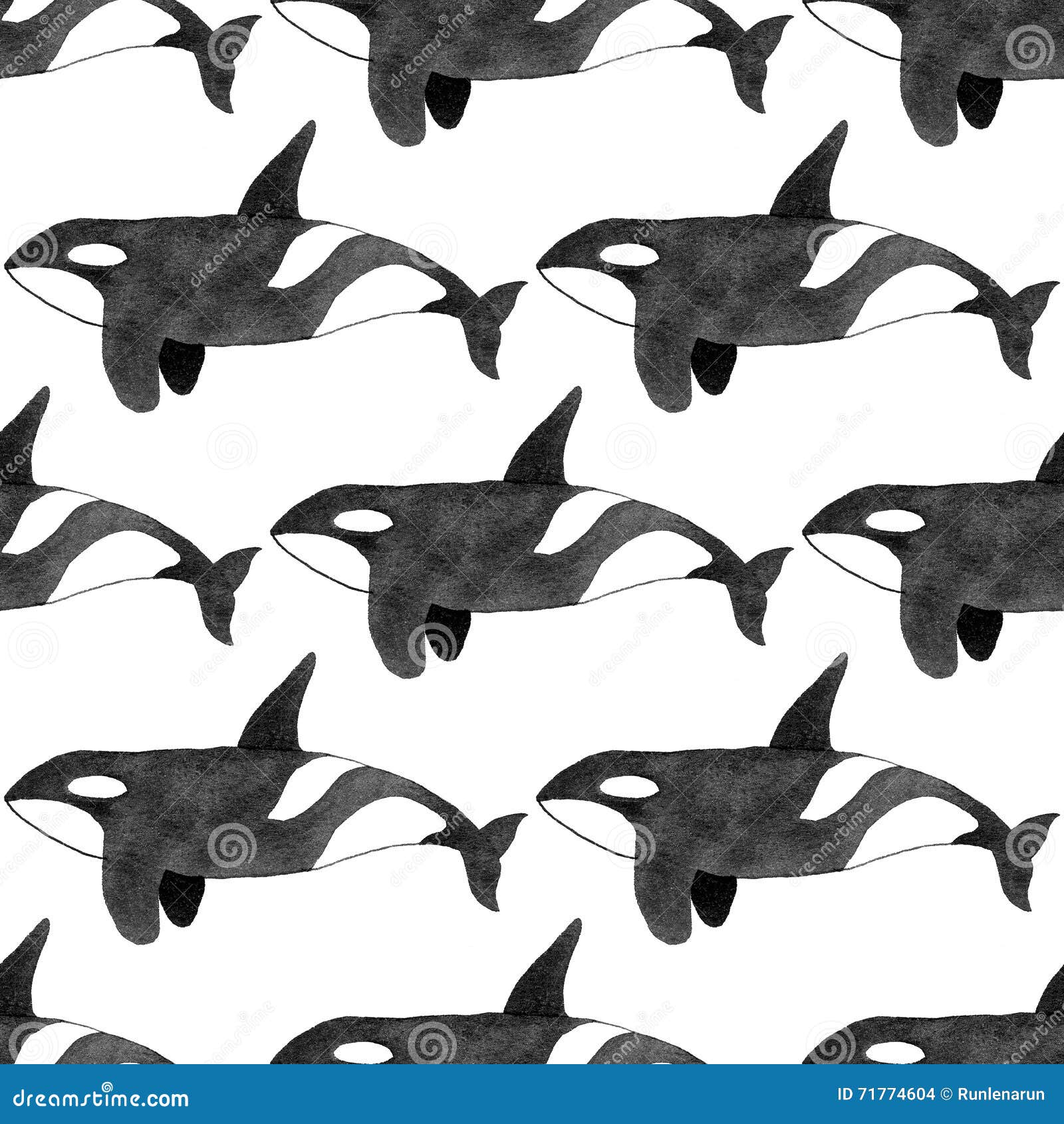 Schwertwal Oder Killerwal Nahtloses Aquarellmuster Stock Abbildung ...
