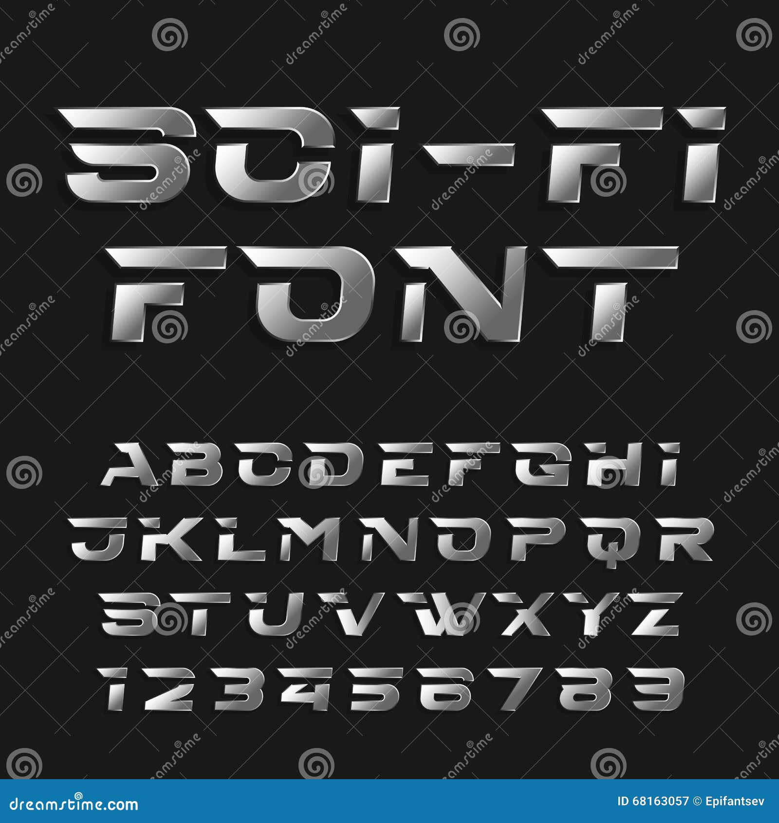 Sci Fi Alphabet Vector Font Futuristic Chrome Effect Type Letters And