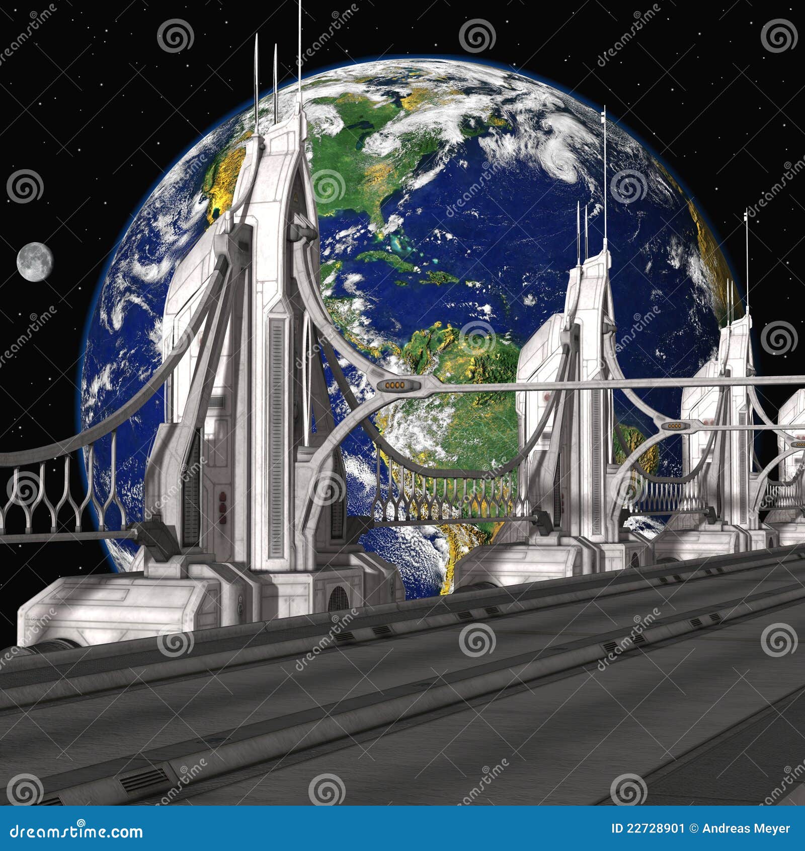 Sci-Fi Background with a Bridge Stock Illustration - Illustration of ...