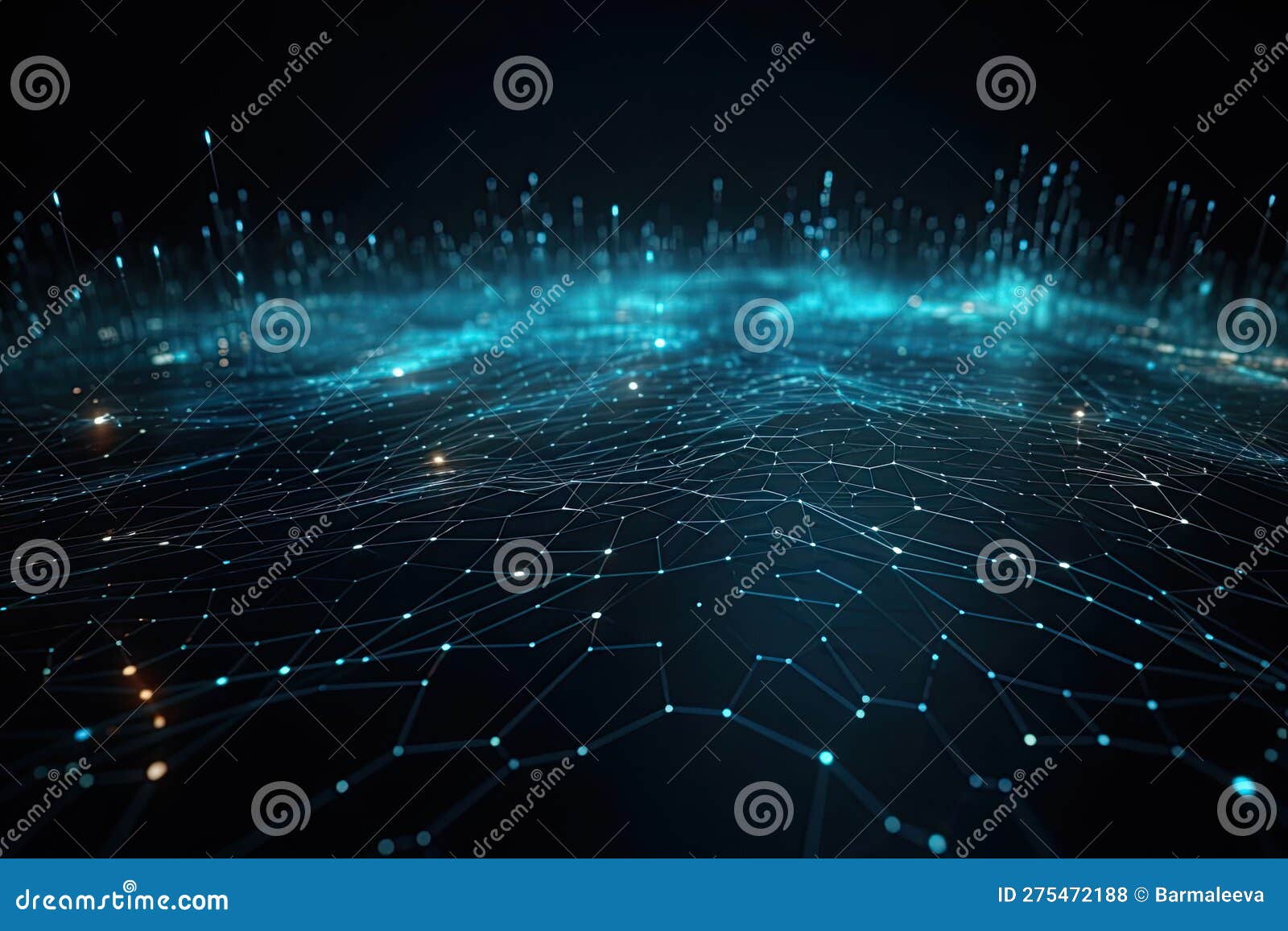 Sci Fi Background Of Glowing Particles With Depth Of Field Network Connection Generative Ai