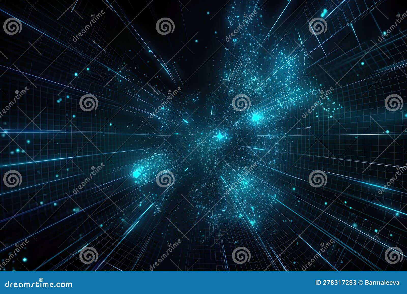Sci-fi Background of Glowing Particles with Depth of Field. Network ...