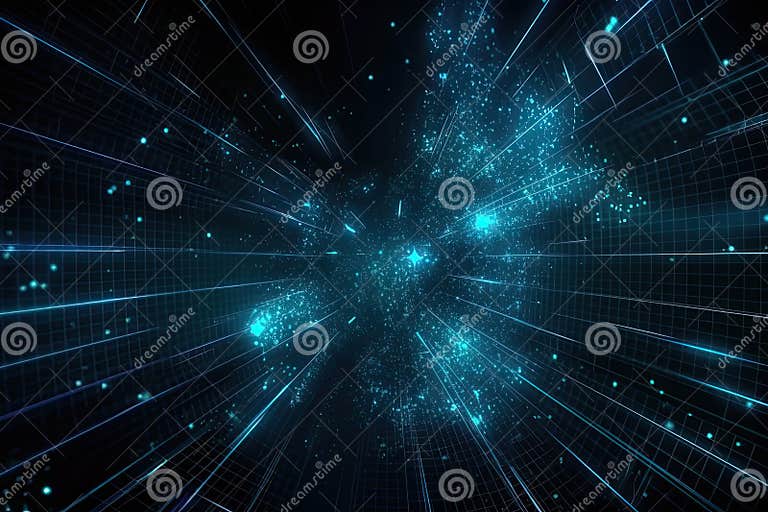 Sci-fi Background of Glowing Particles with Depth of Field. Network ...