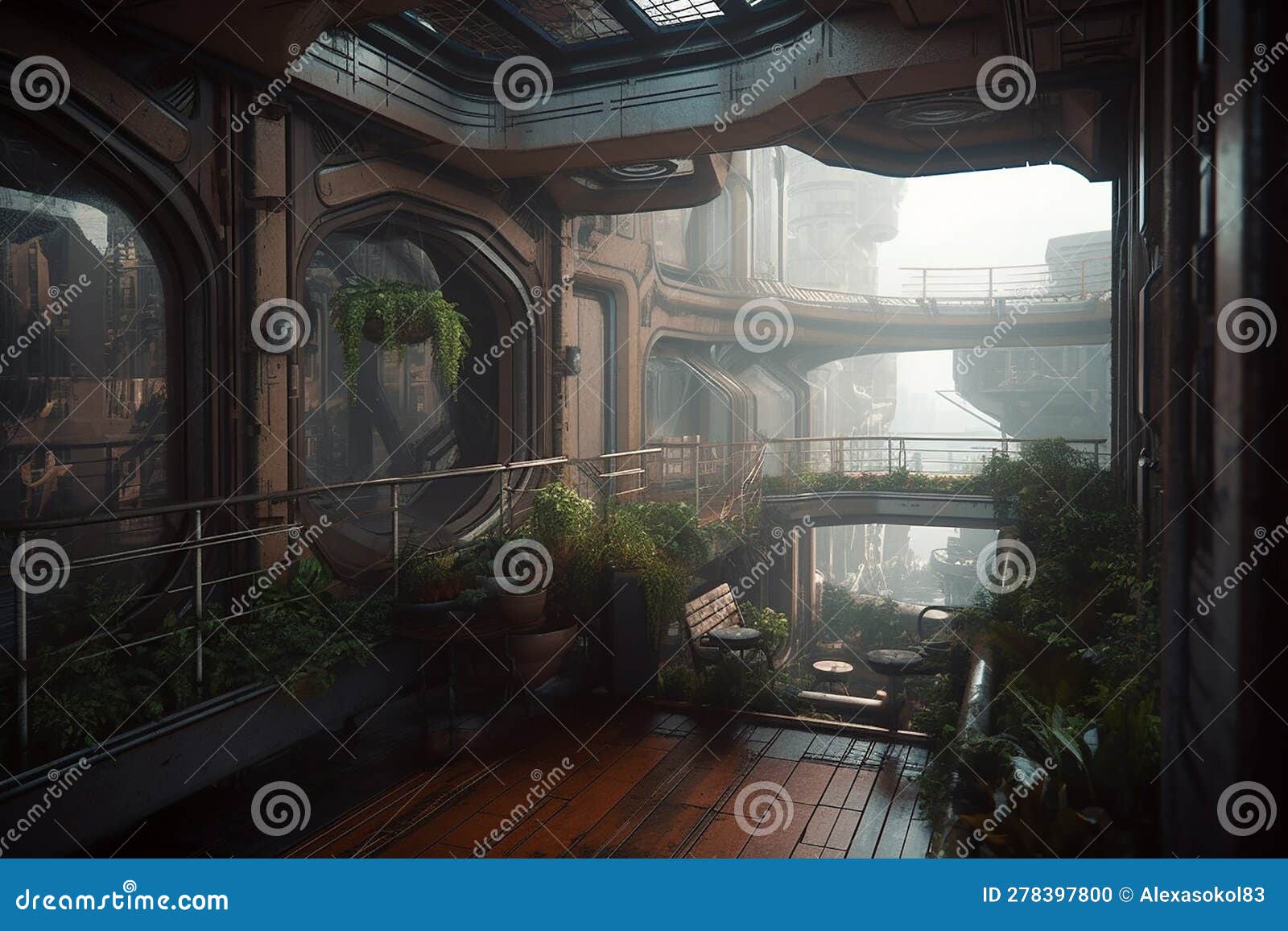 Sci-fi Balcony Overlooking the City Stock Illustration - Illustration ...