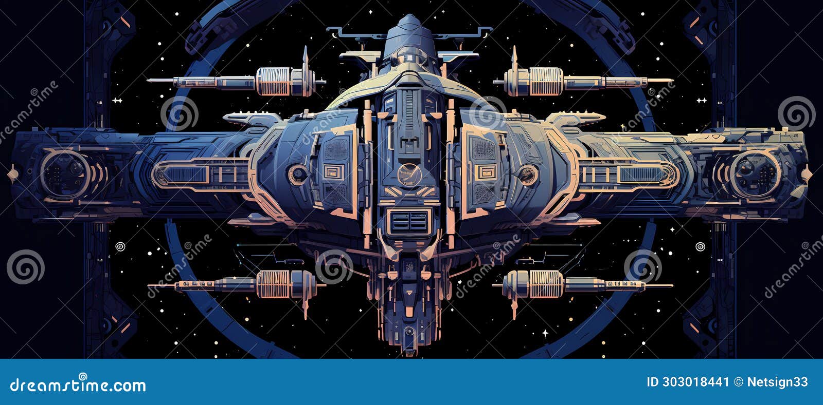 Sci-Fi Battlecruiser In Deep Space, A Space Ship In Front Of A Moon ...