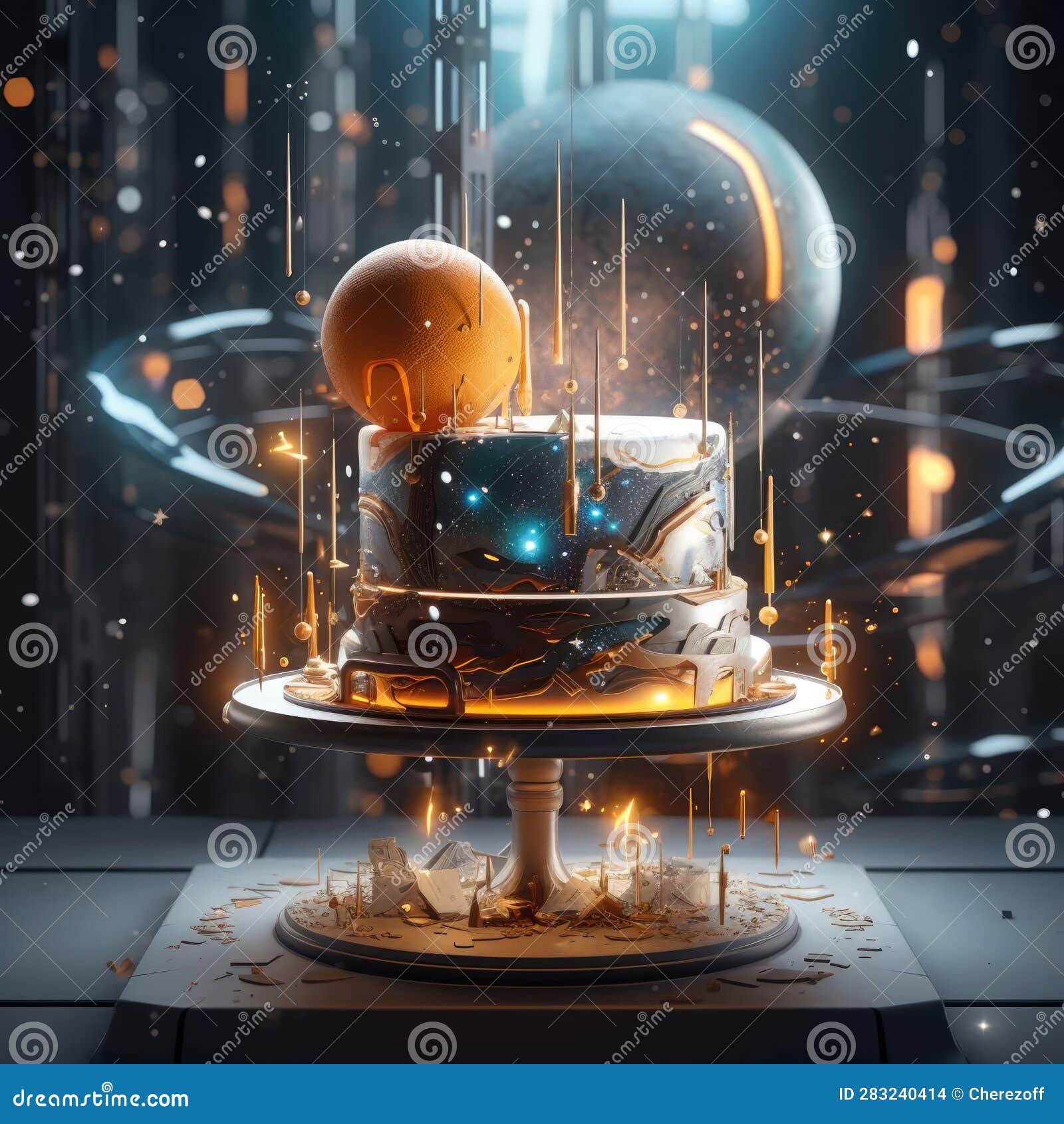 Sci-fi cake stock illustration. Illustration of future - 283240414