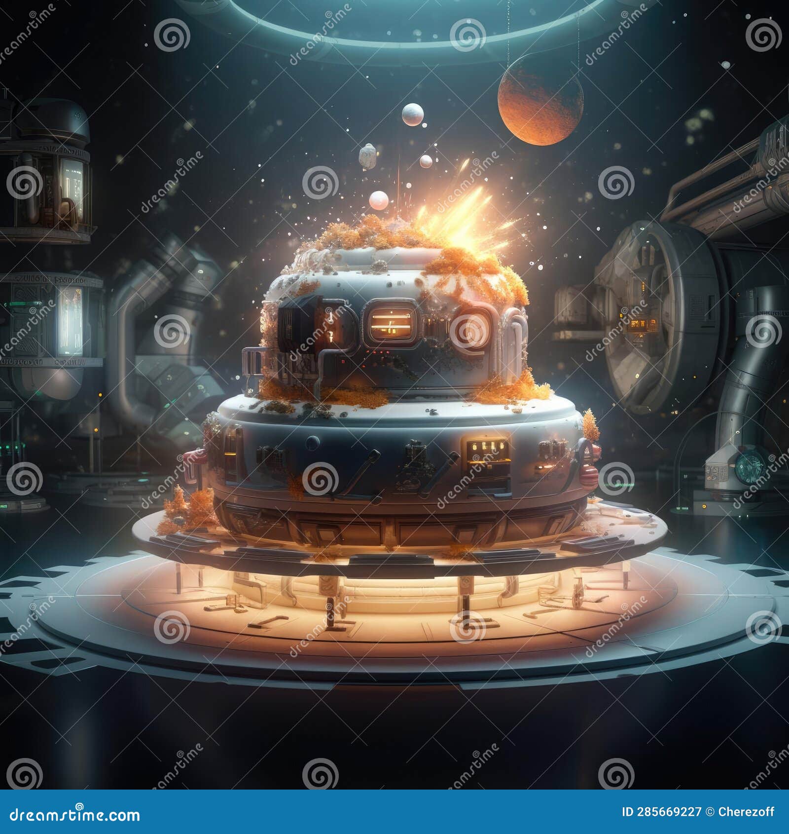 Sci-fi cake stock illustration. Illustration of birthday - 285669227