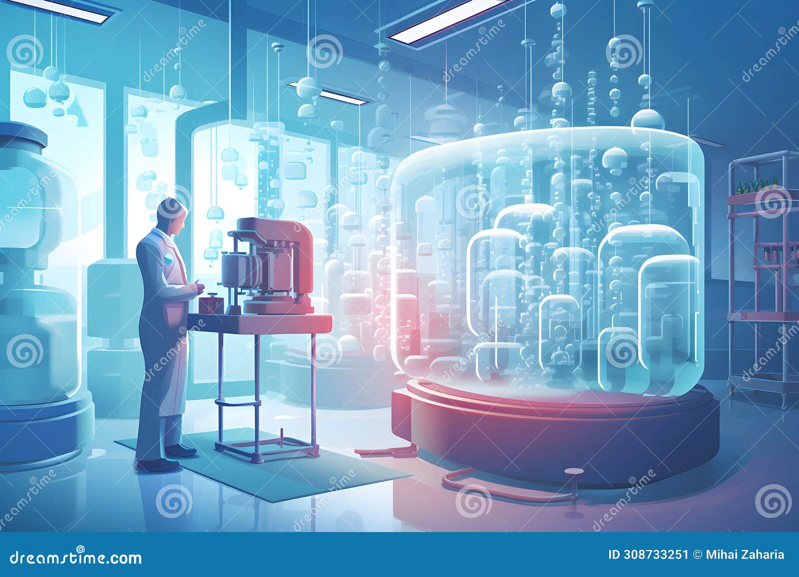 Sci-Fi Biotech Laboratory Scene Stock Illustration - Illustration of science, glowing: 308733251