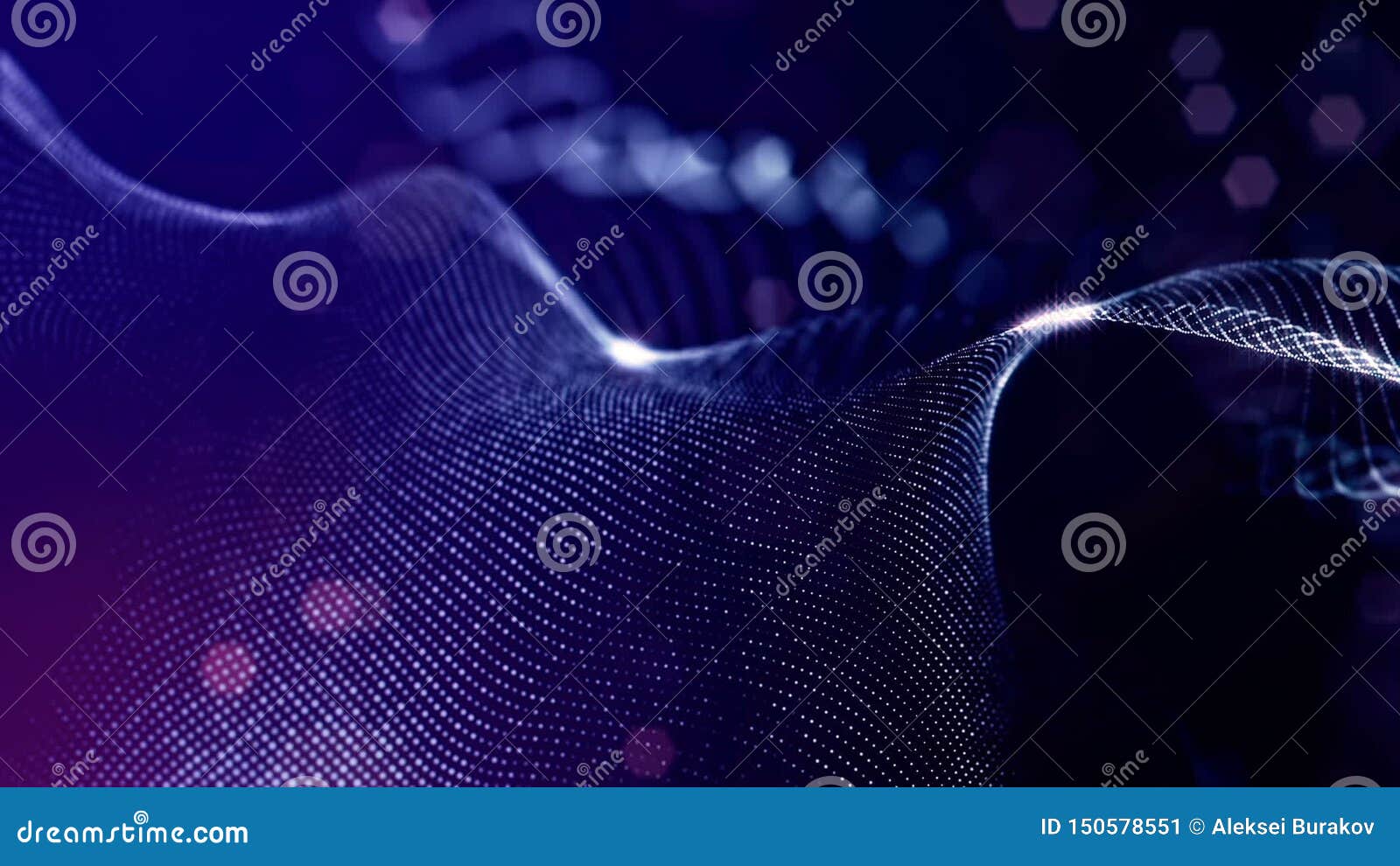 Sci-fi Blue Background of Luminous Particles that Form Curves, Surfaces ...