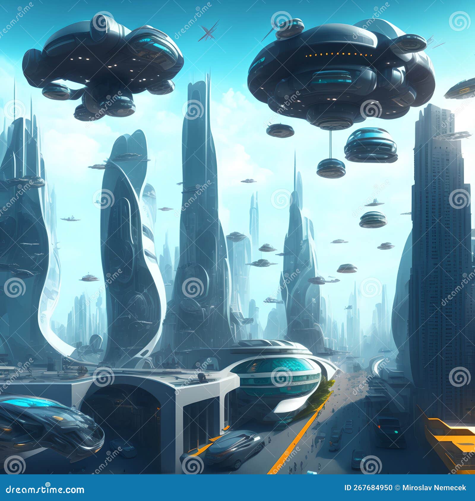 Sci-fi City, Generative AI Illustration Stock Illustration ...