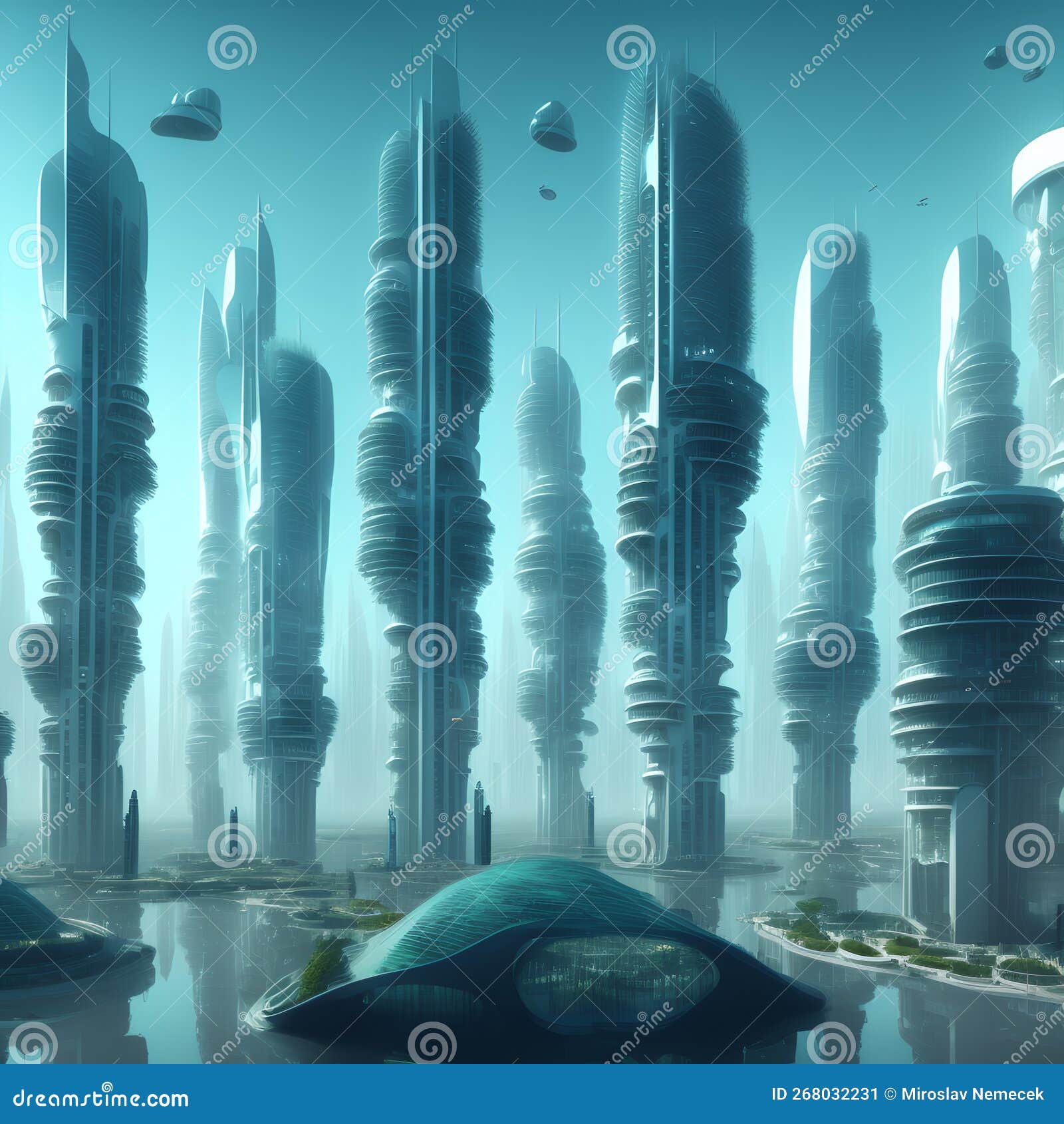 Sci-fi City, Generative AI Illustration Stock Illustration ...