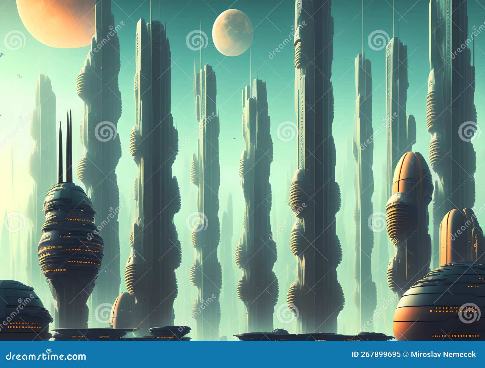 Sci-fi City, Generative AI Illustration Stock Illustration ...