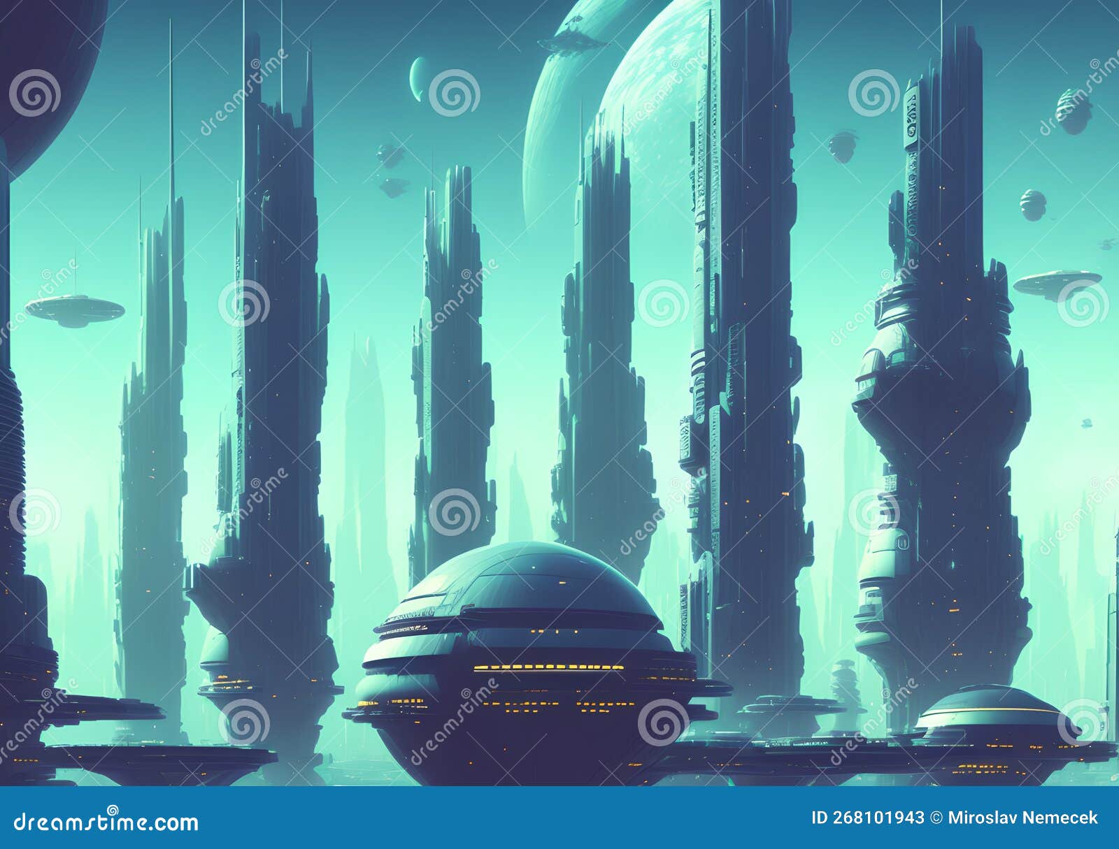Sci-fi City, Generative AI Illustration Stock Illustration ...