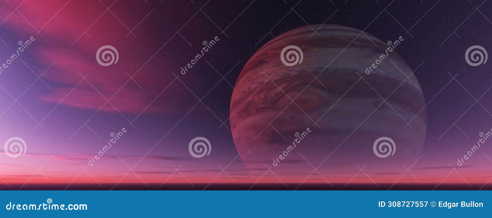 Sci-fi Colorful Cloudscape Sky Background with Jupiter Planet. 3d ...