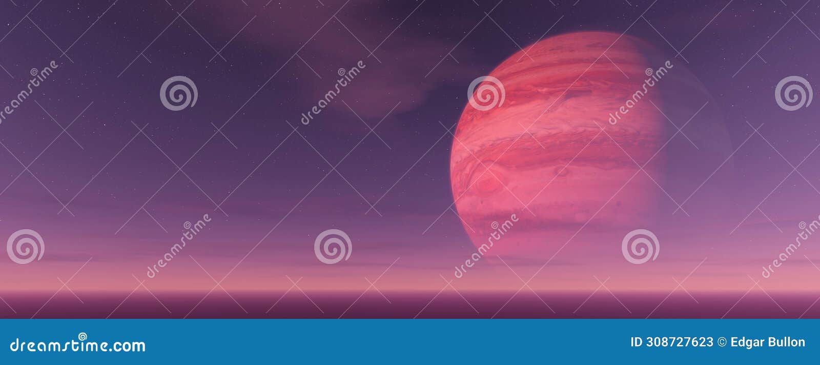 Sci-fi Colorful Cloudscape Sky Background with Jupiter Planet. 3d ...
