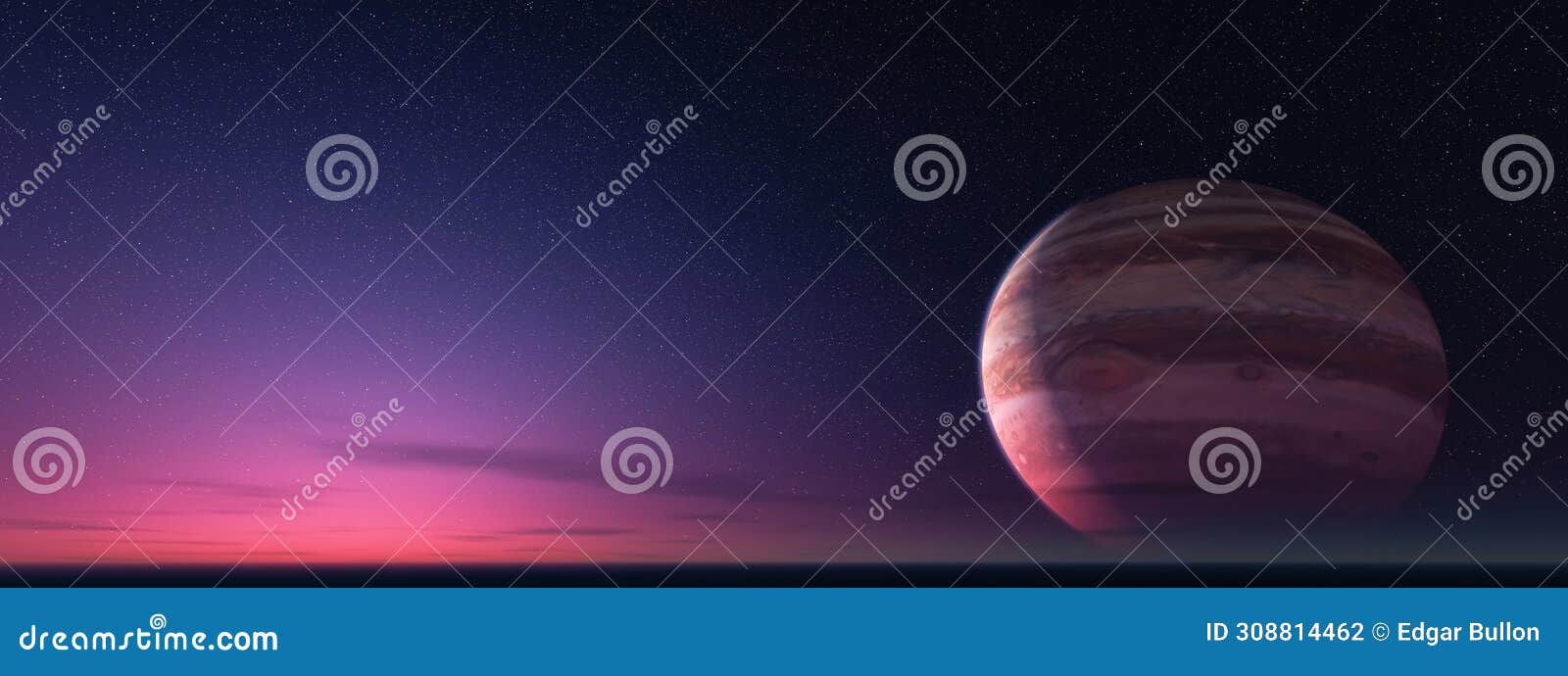 Sci-fi Colorful Cloudscape Sky Background with Jupiter Planet. 3d ...