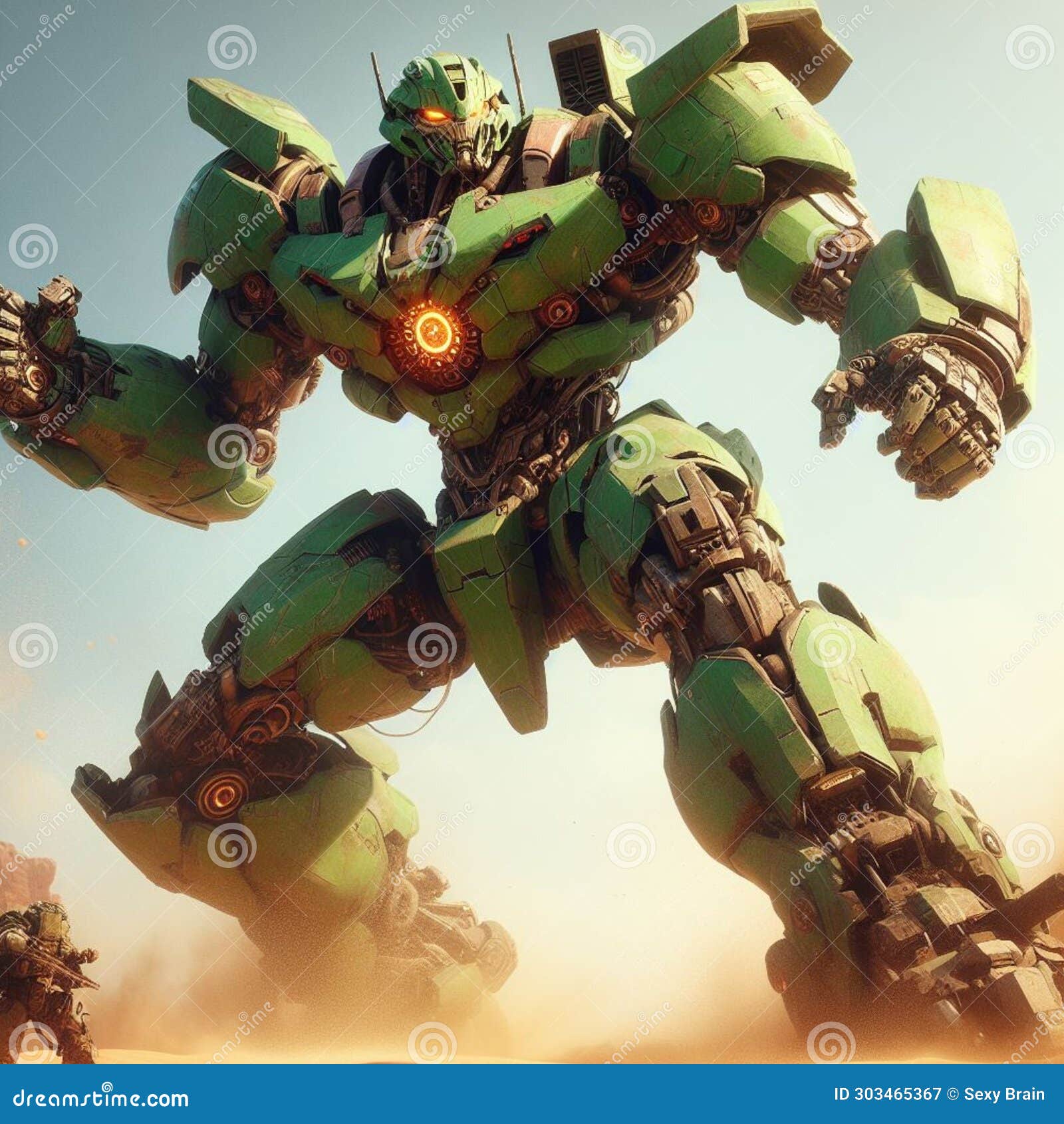 Sci Fi Combat Robot Standing with Mighty Isolated on Desert Background ...