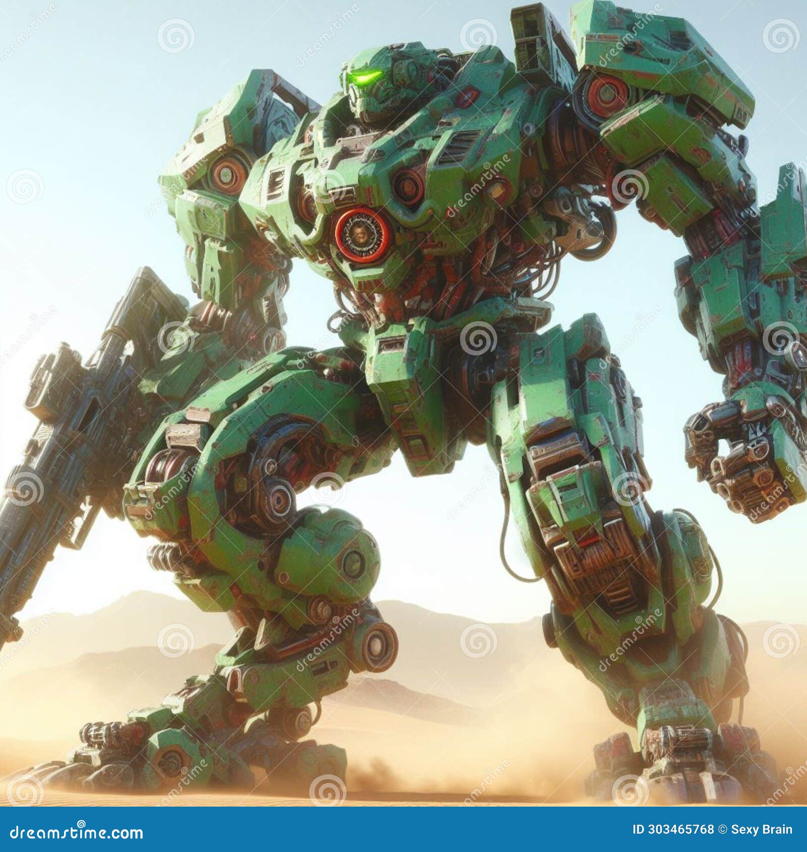 Sci Fi Combat Robot Standing with Mighty Isolated on Desert Background ...