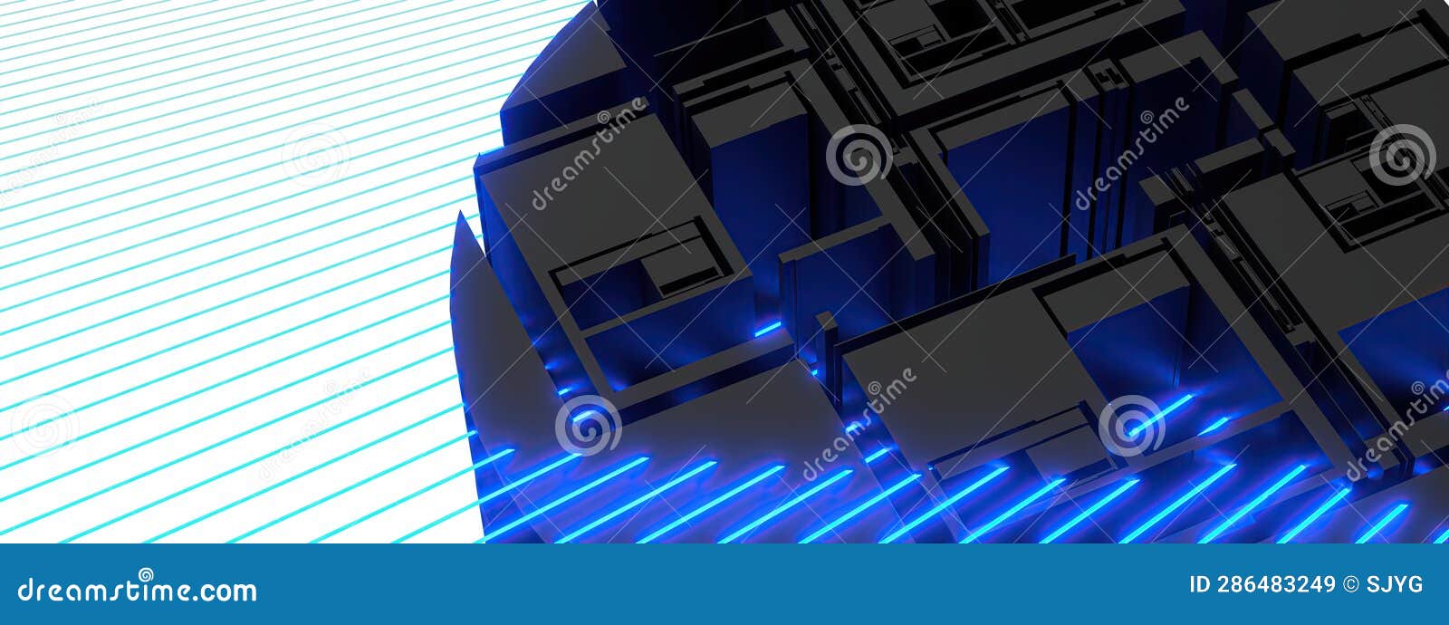 A Sci-fi Complex Mechanical Structure Isolated Glowing with a Blue and ...