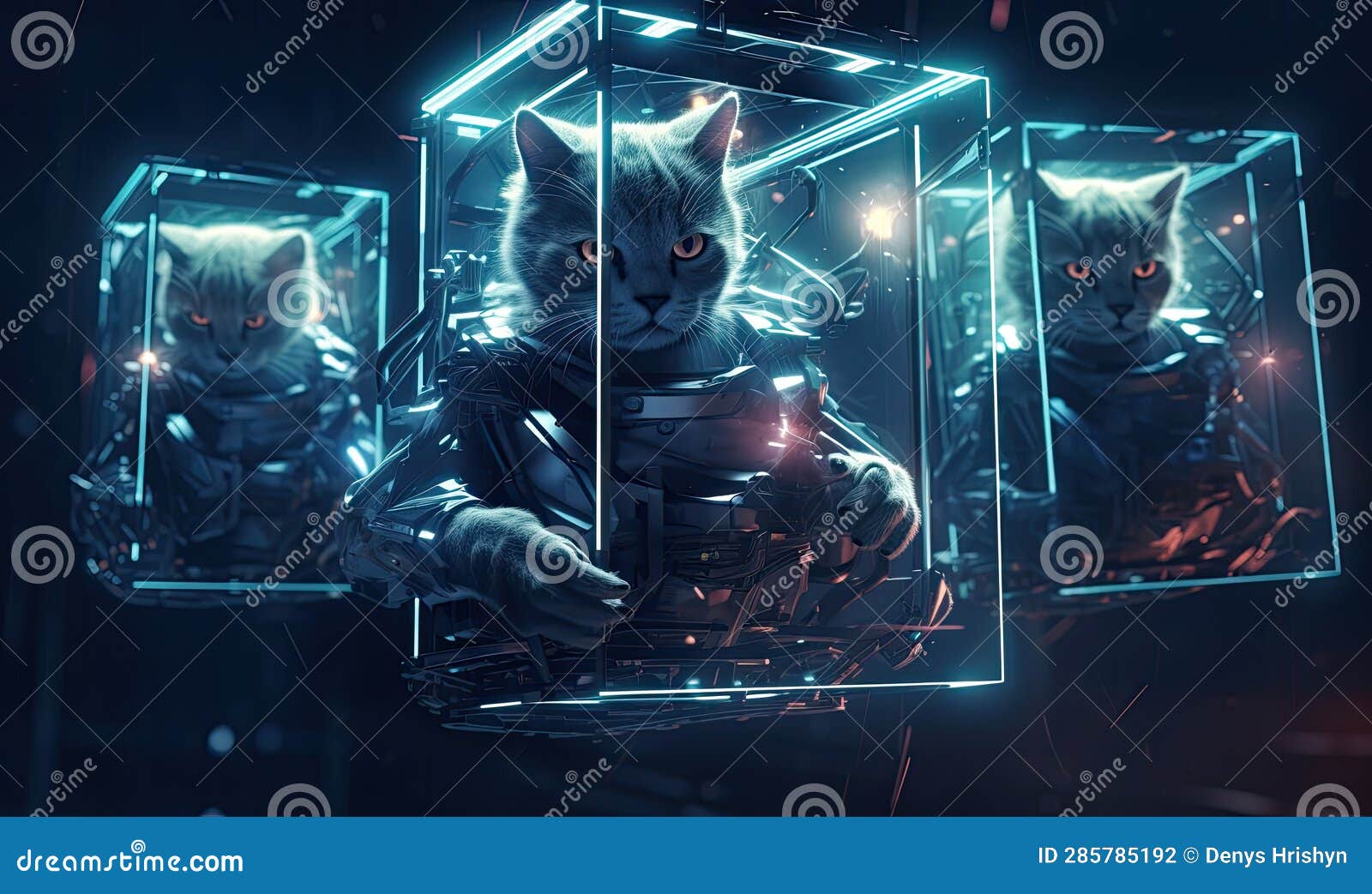 The Sci-fi Concept Art Features a Cat Confined within a High-tech ...