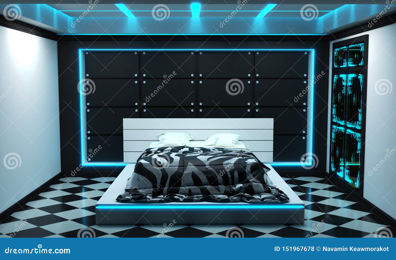 Sci-fi Concept Bed Room Interior Modern Style. 3D Rendering Stock ...