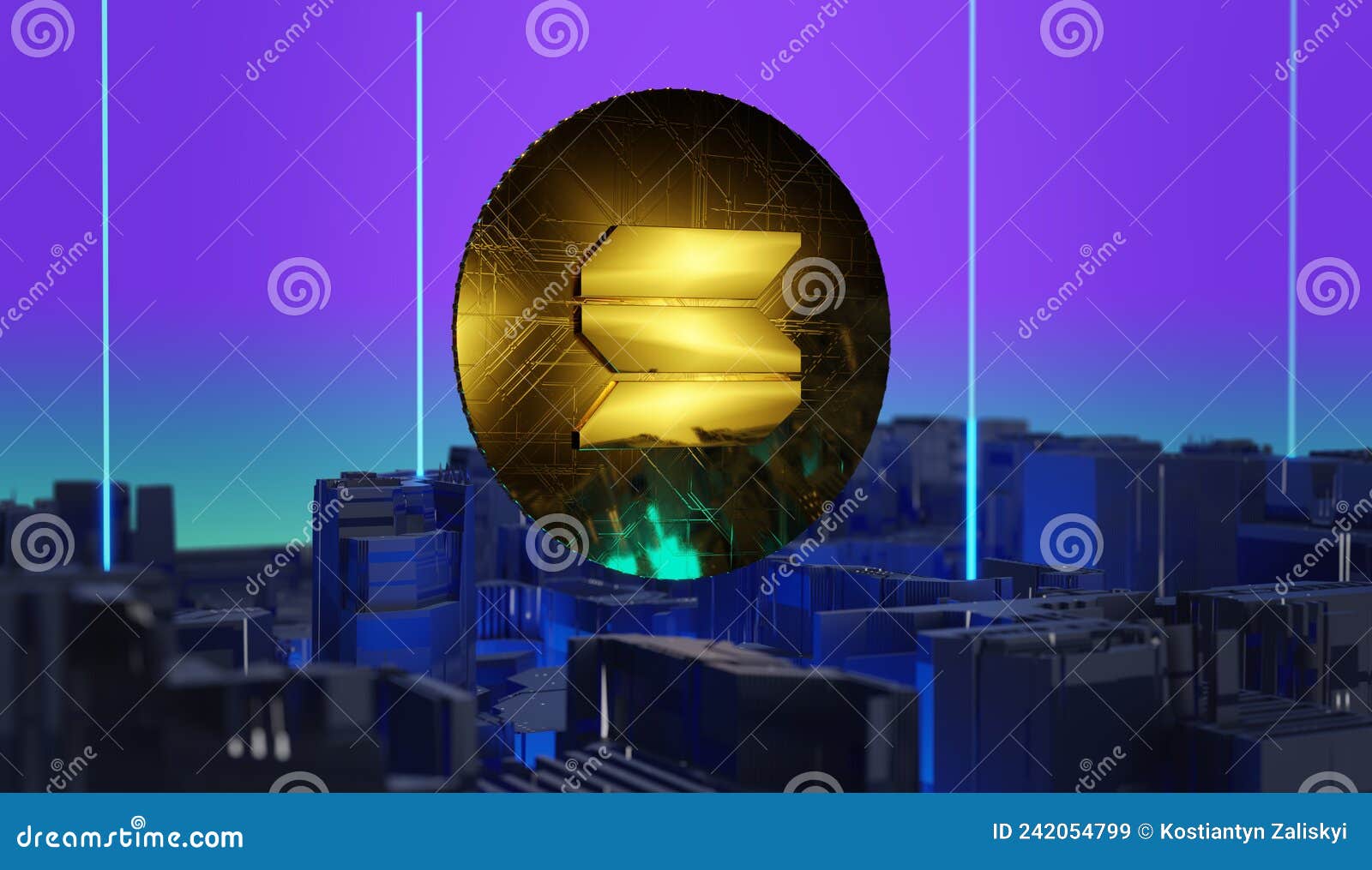 Sci-fi Concept of Cryptocurrency Golden Solana Coin Editorial Stock ...