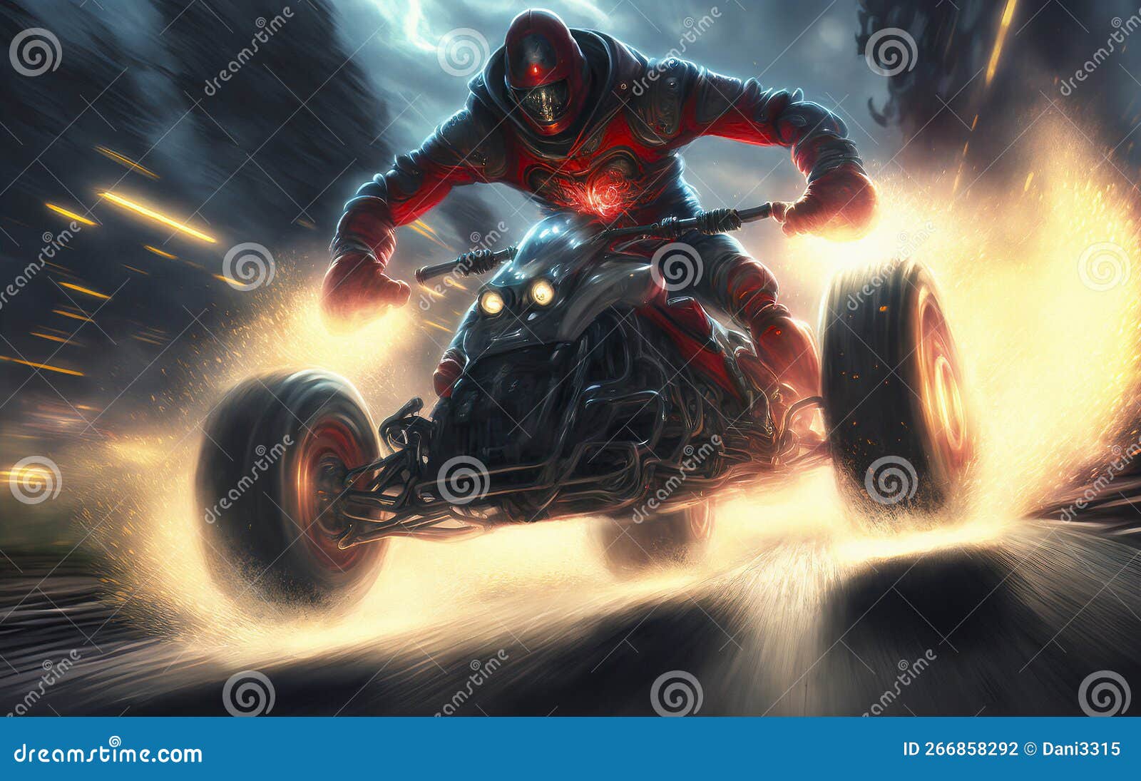 Sci Fi Concept with a Man Buggy Drifting with Sparks and Smoke Stock ...