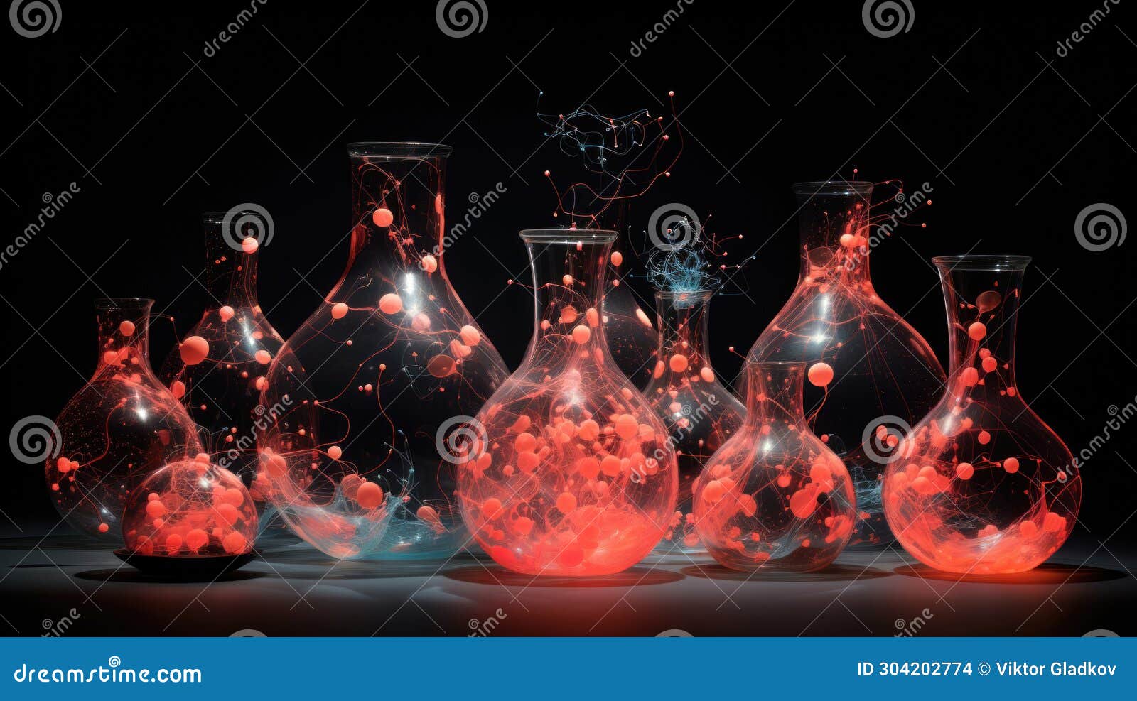 Sci-Fi Conceptual Art of Molecular Structures in Flasks. Generative AI ...