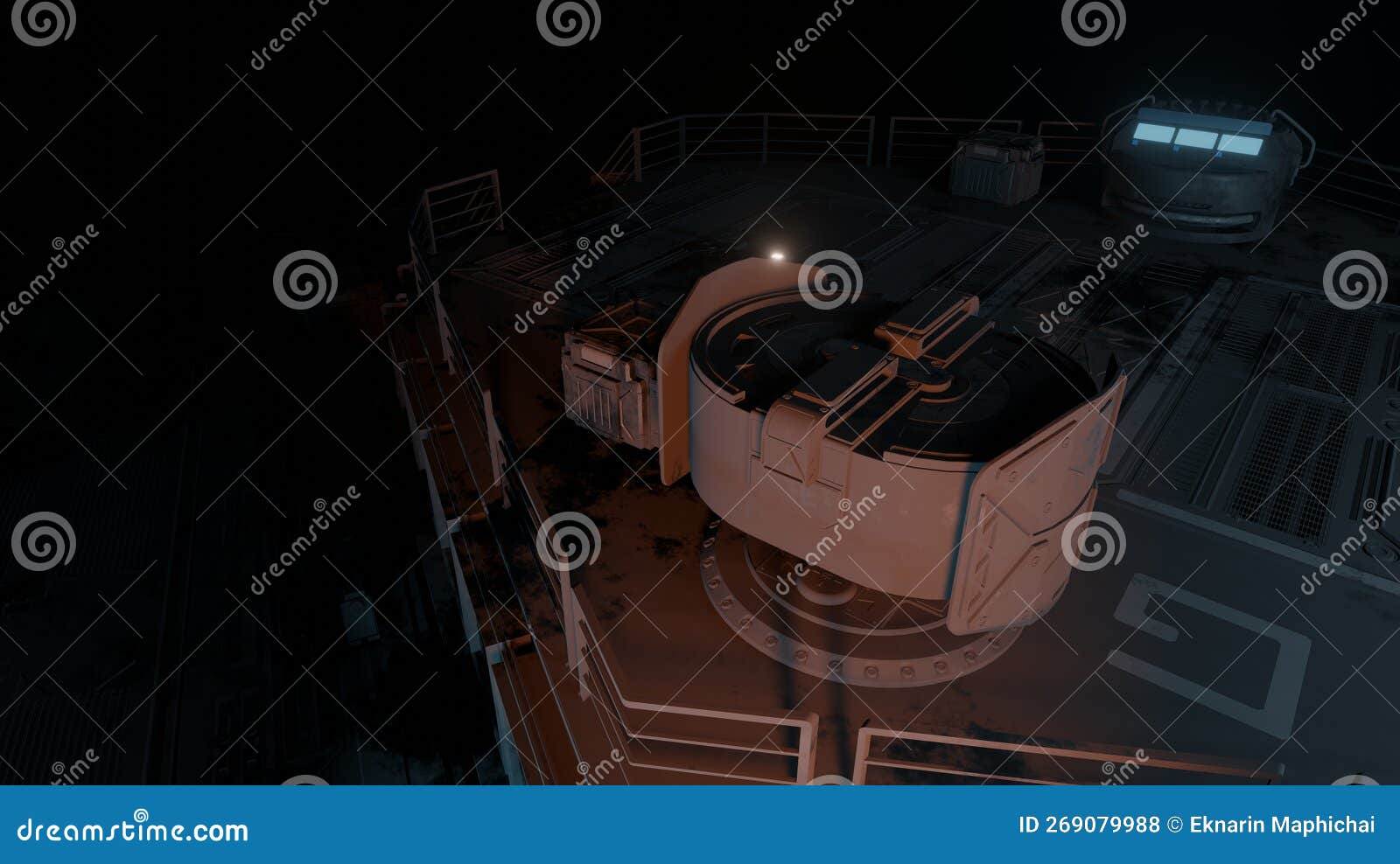 Sci-fi Control Room Interior in Dark Scene Stock Illustration ...