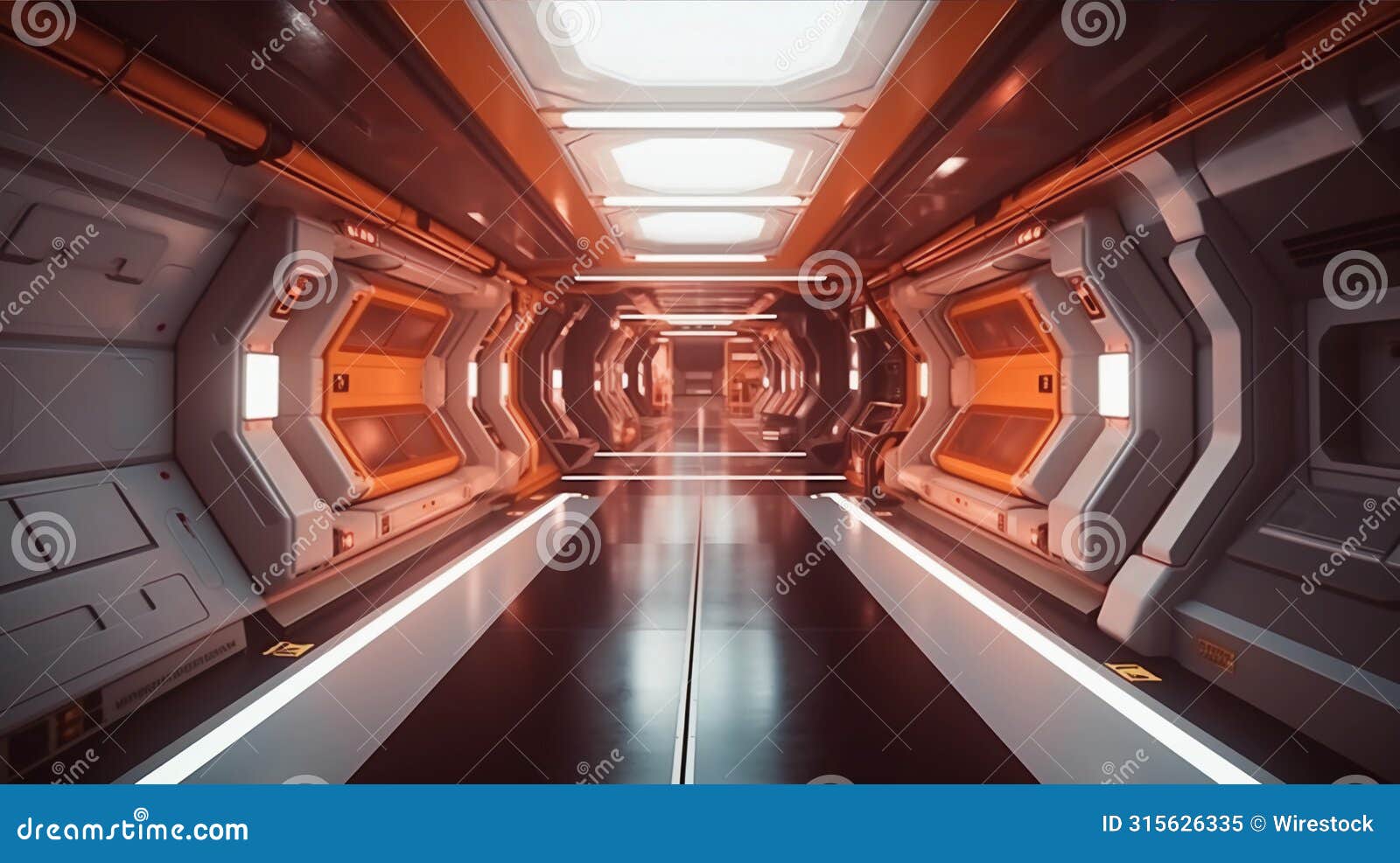 Sci-fi Corridor with an Exit Visible through the Door, AI-generated ...