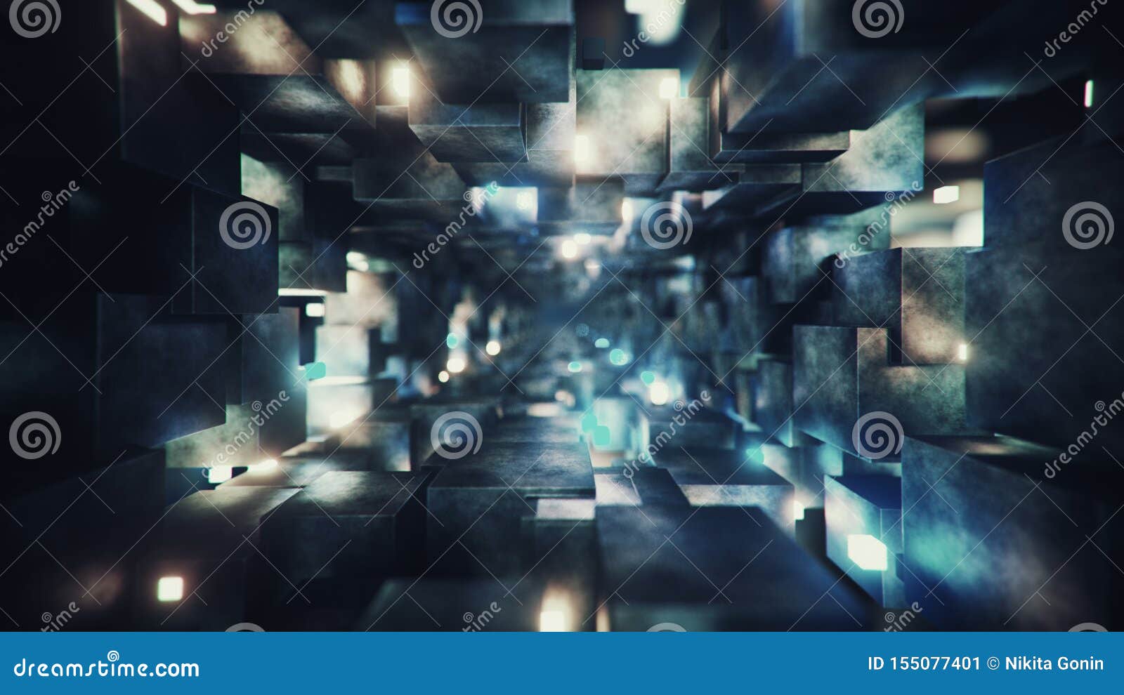 Sci-fi Corridor with Fluorescent Lights 3D Render Stock Illustration ...