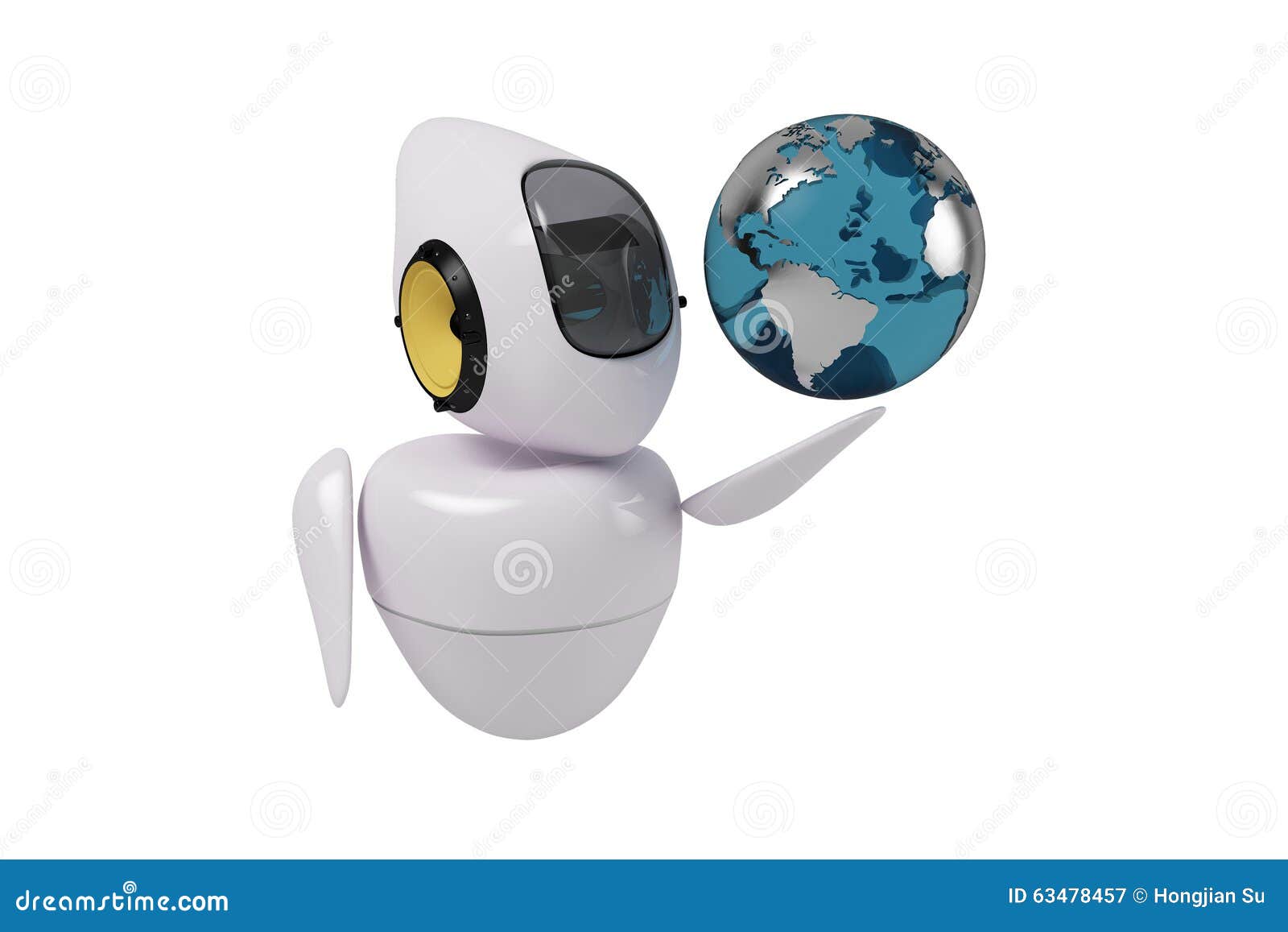 Sci-fi Cute Robot and Earth Stock Illustration - Illustration of metal ...