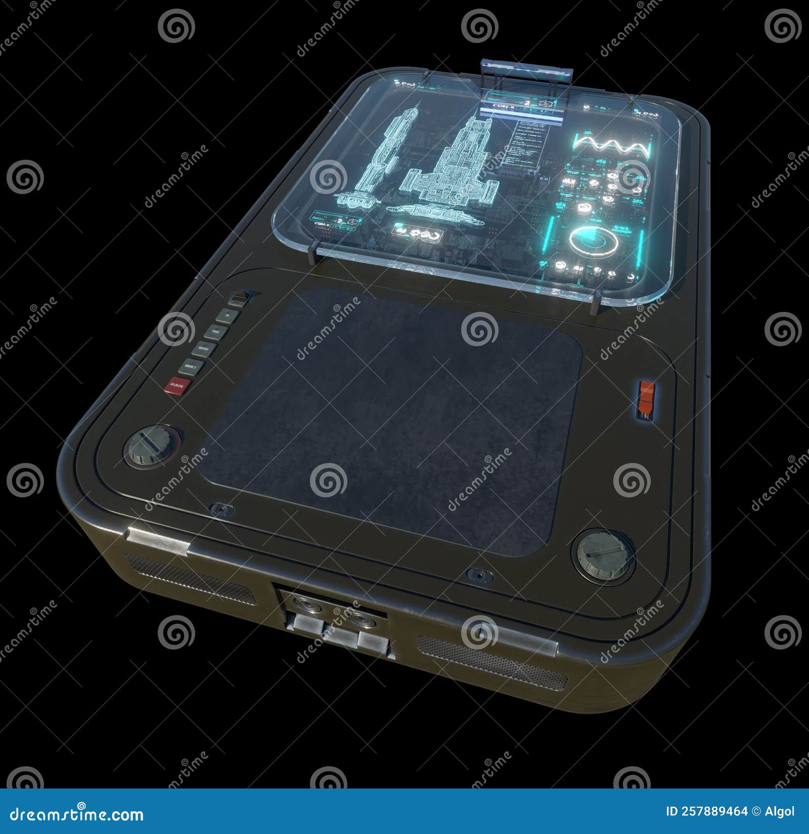 Sci-Fi Data Pad with Spaceship Blueprint Stock Illustration - Illustration of isolated ...