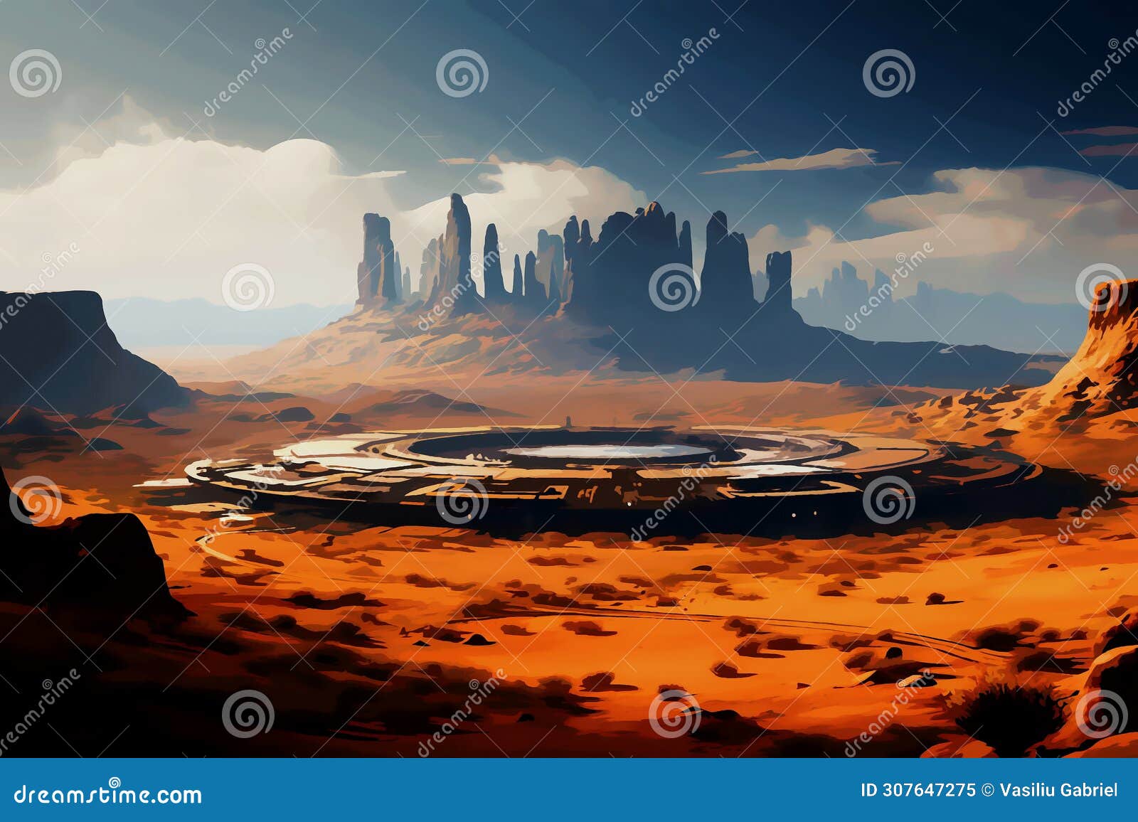 SCI-FI in the Desert with a Monolith Stock Illustration - Illustration ...