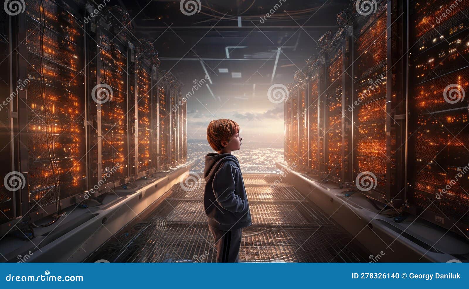 Sci-Fi Dreamscape: Child Gazing at a Futuristic Data Center with Ultra ... Sci-Fi Dreamscape: Child Gazing at a Futuristic Data Center with Ultra ...